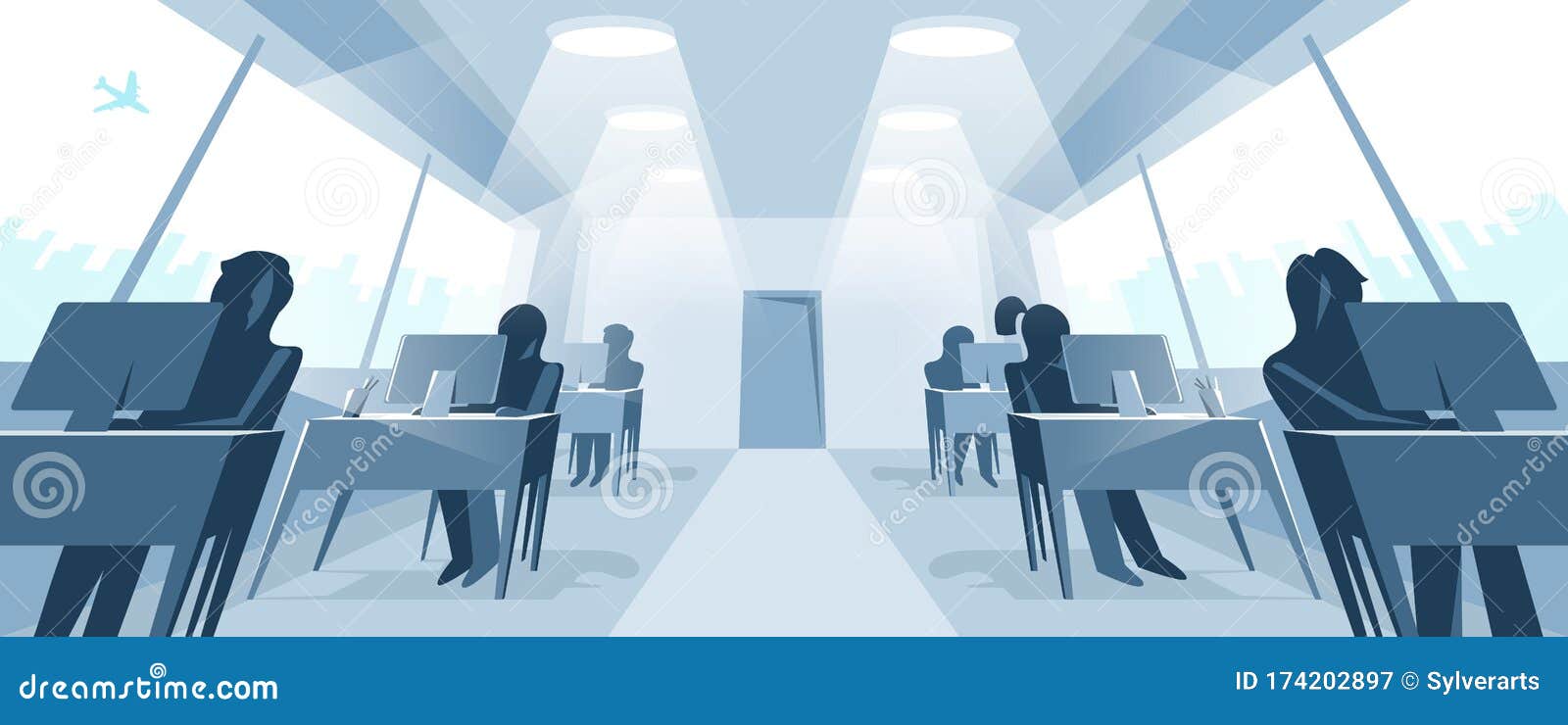 Office Interior in Distorted Perspective Vector Illustration. Stock ...