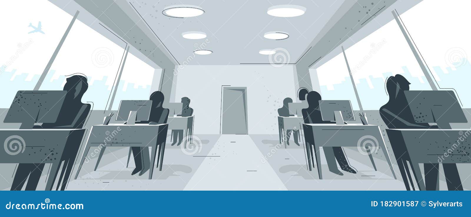 Office Interior in Distorted Perspective Vector Illustration, Stock ...
