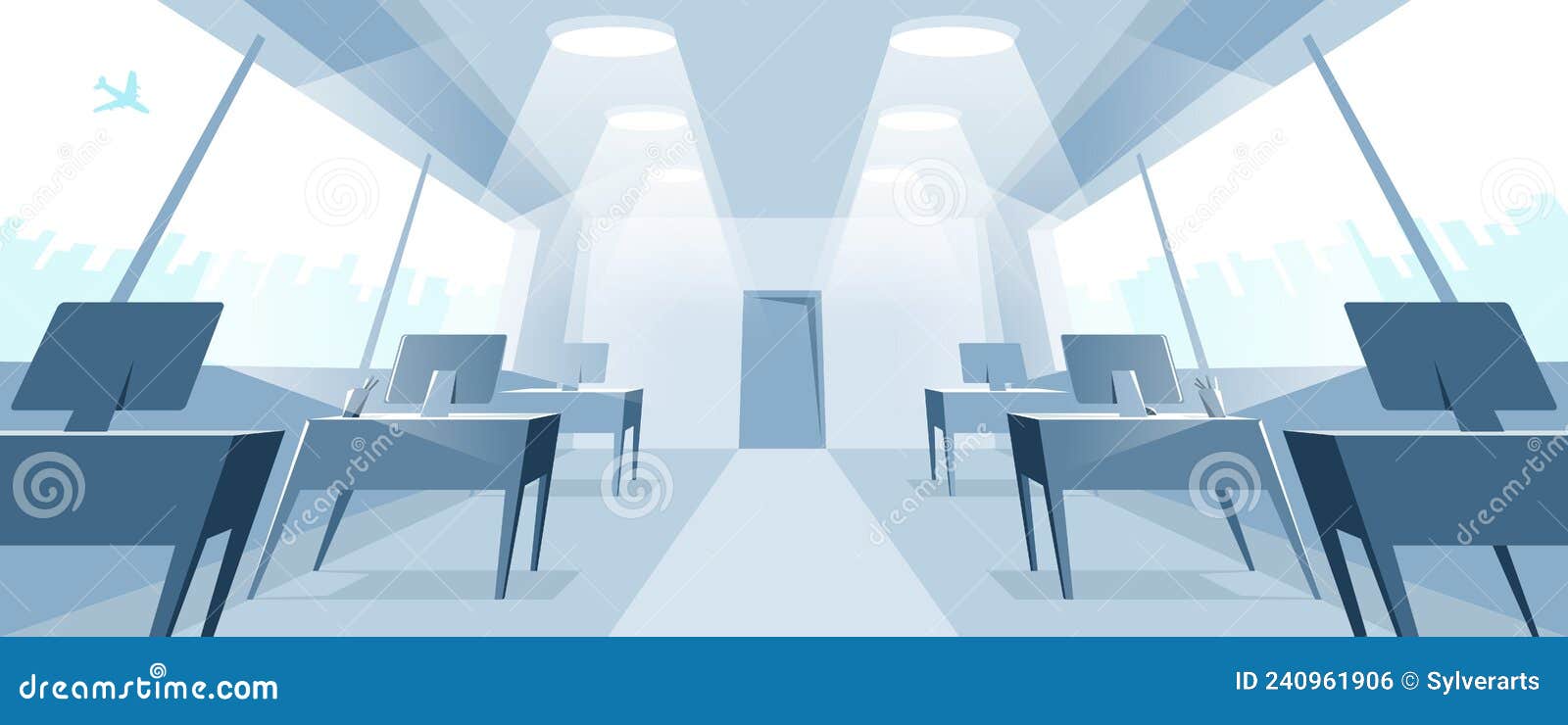 Office Interior in Distorted Perspective Vector Illustration. Stock ...