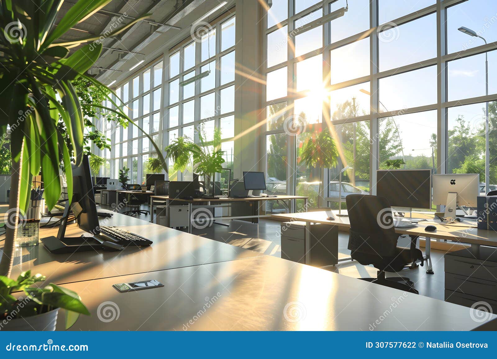 Office Interior. Eco-friendly Office with Green Environment, Net Zero ...