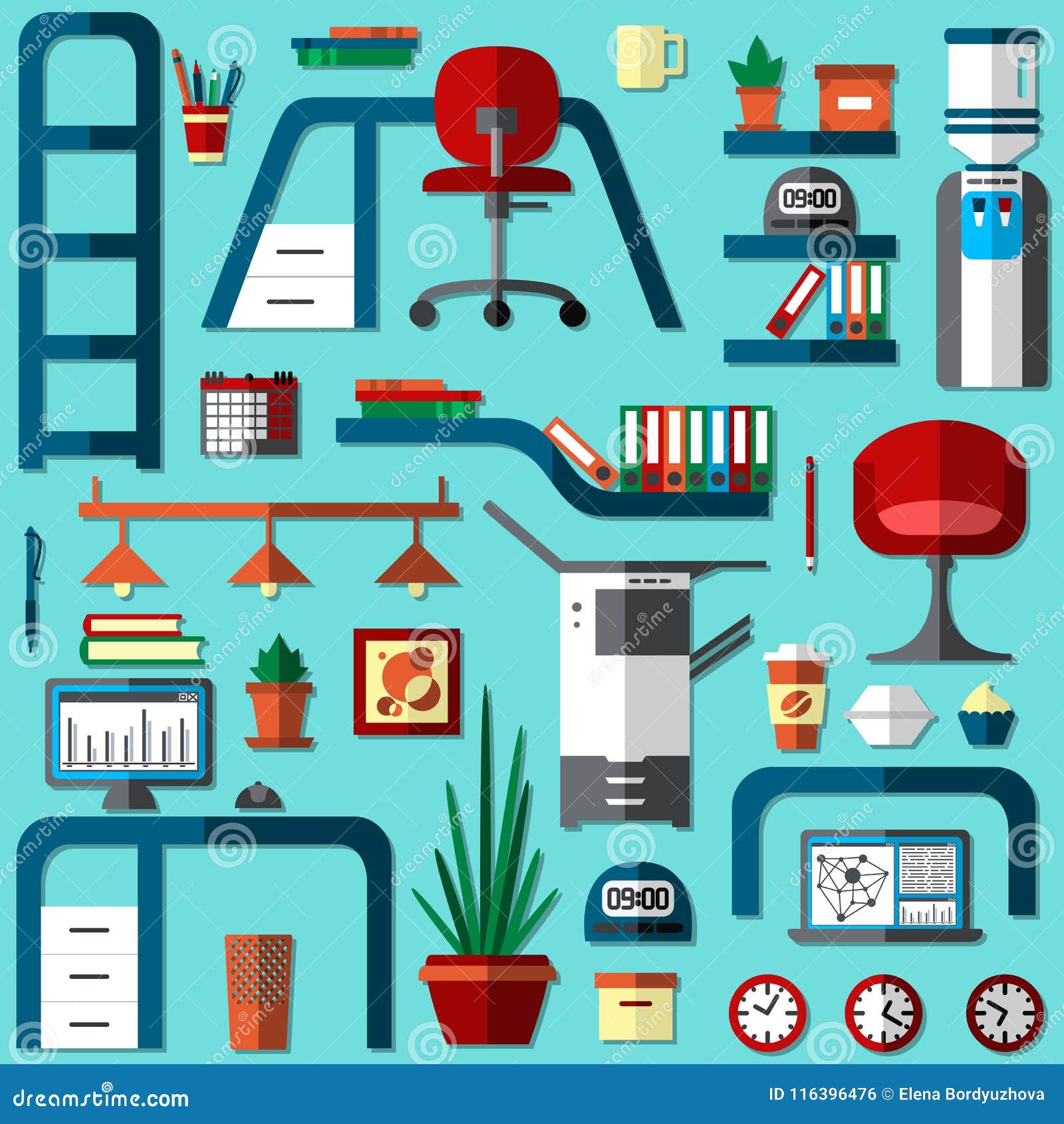 Office interior elements stock vector. Illustration of elements - 116396476