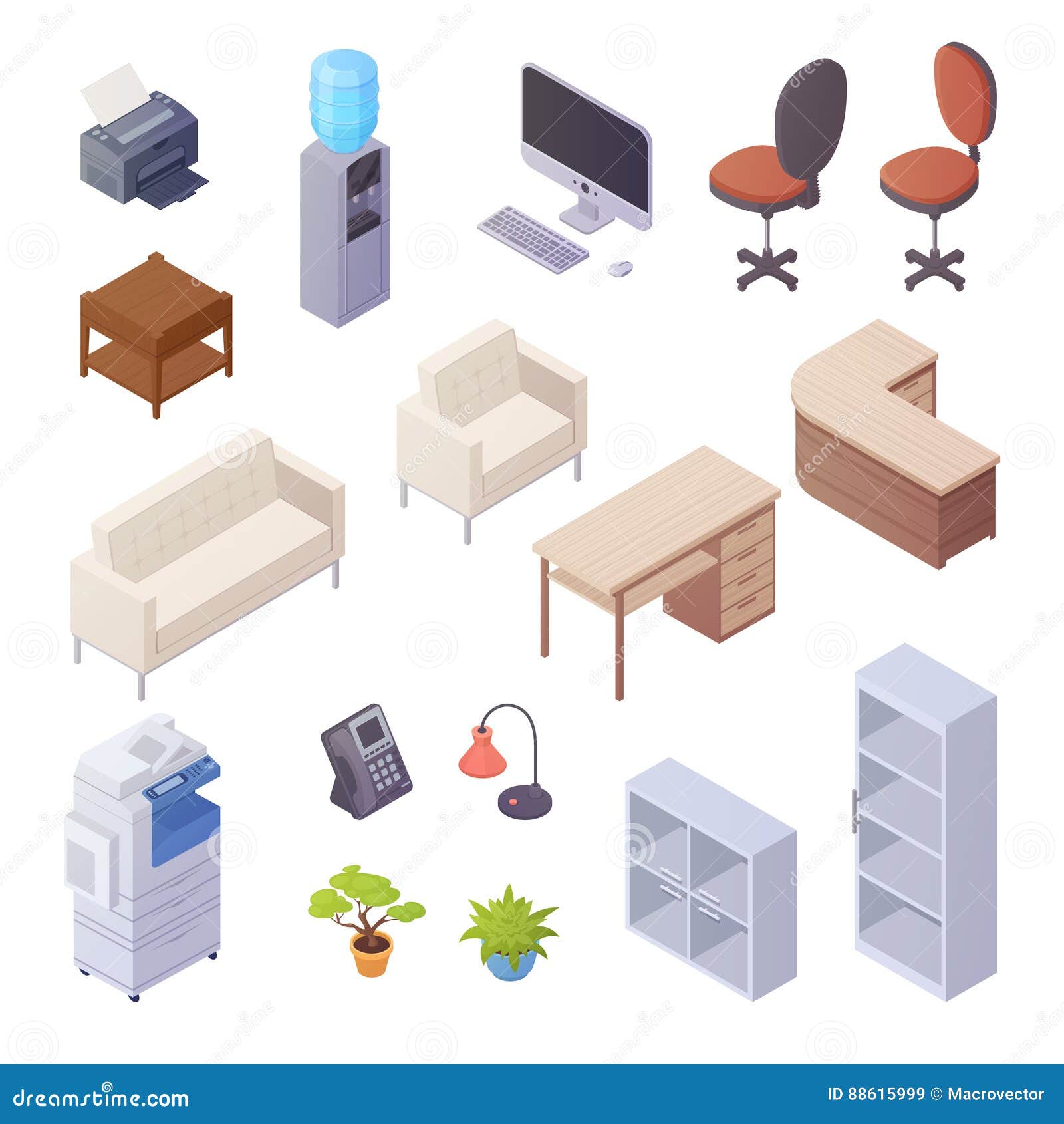 Office Interior Isometric Elements Stock Vector - Illustration of ...