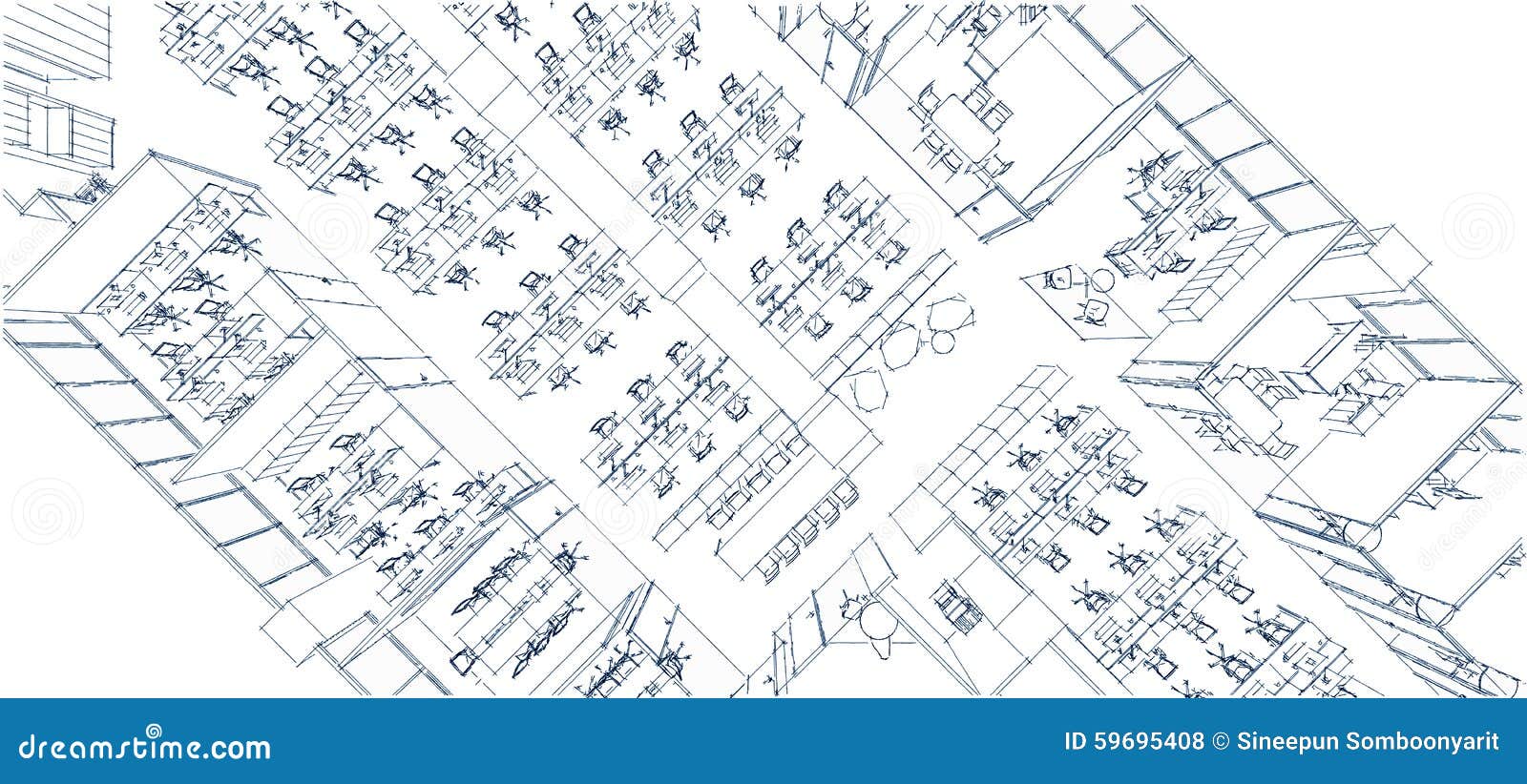 Office Interior Isometric Sketch Line Stock Illustration - Illustration ...