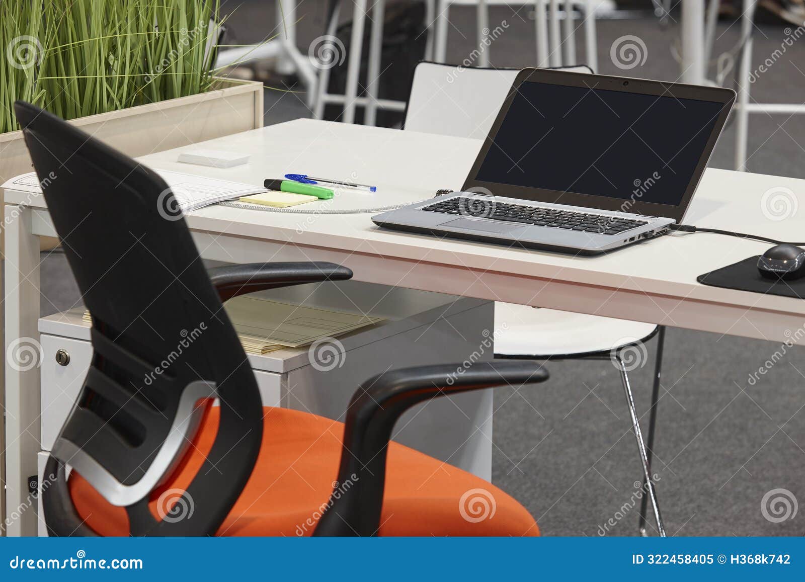 Office Interior with Laptop and Desktop. Contemporary Workplace Stock ...