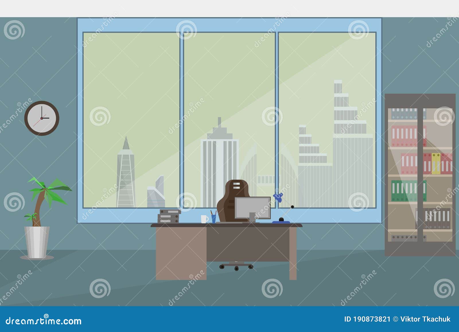 Office Interior with a Large Window. the View from the Window on the ...