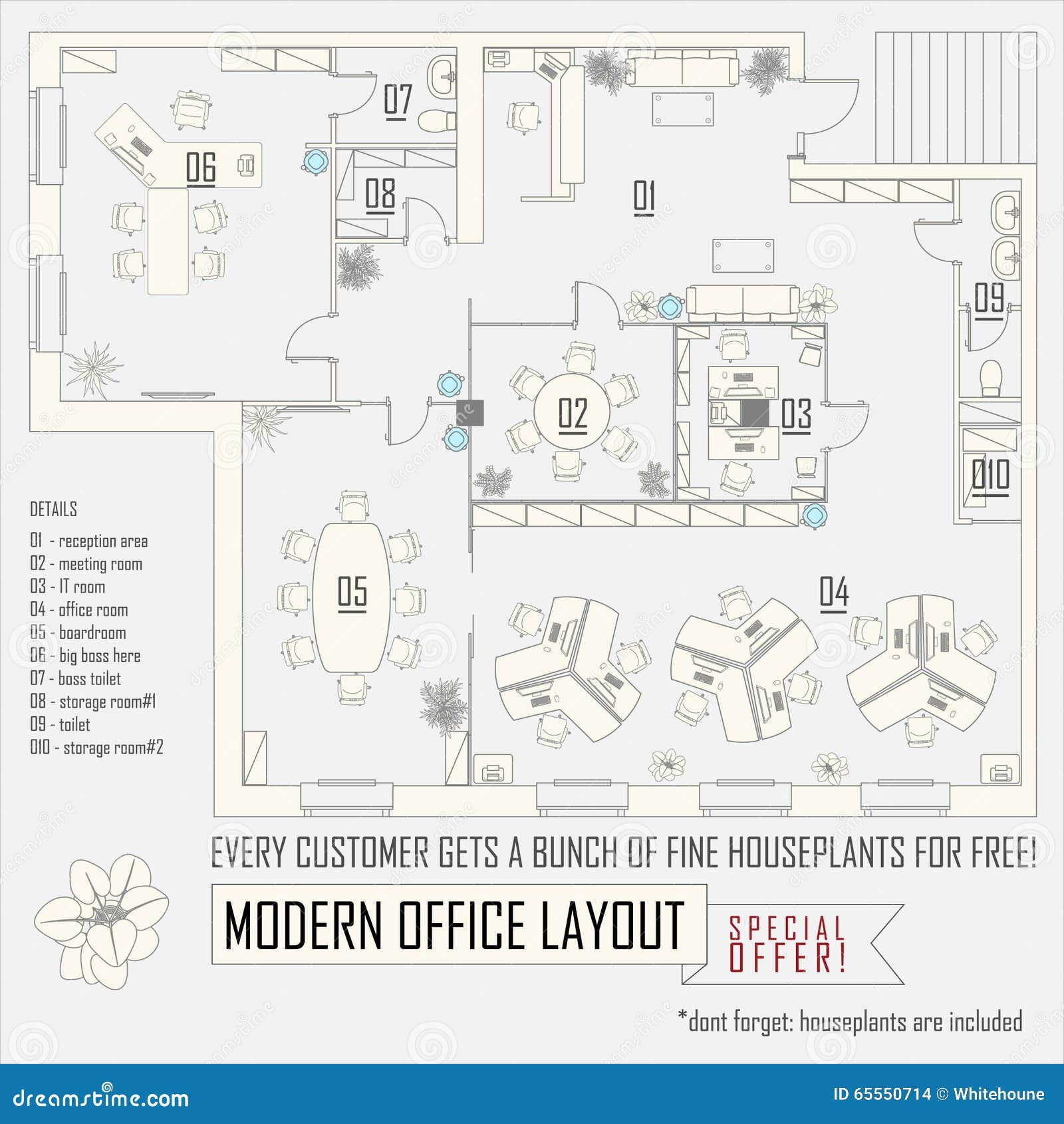 An Office Layout Drawing Complete With The Office Furniture In 2D CAD ...