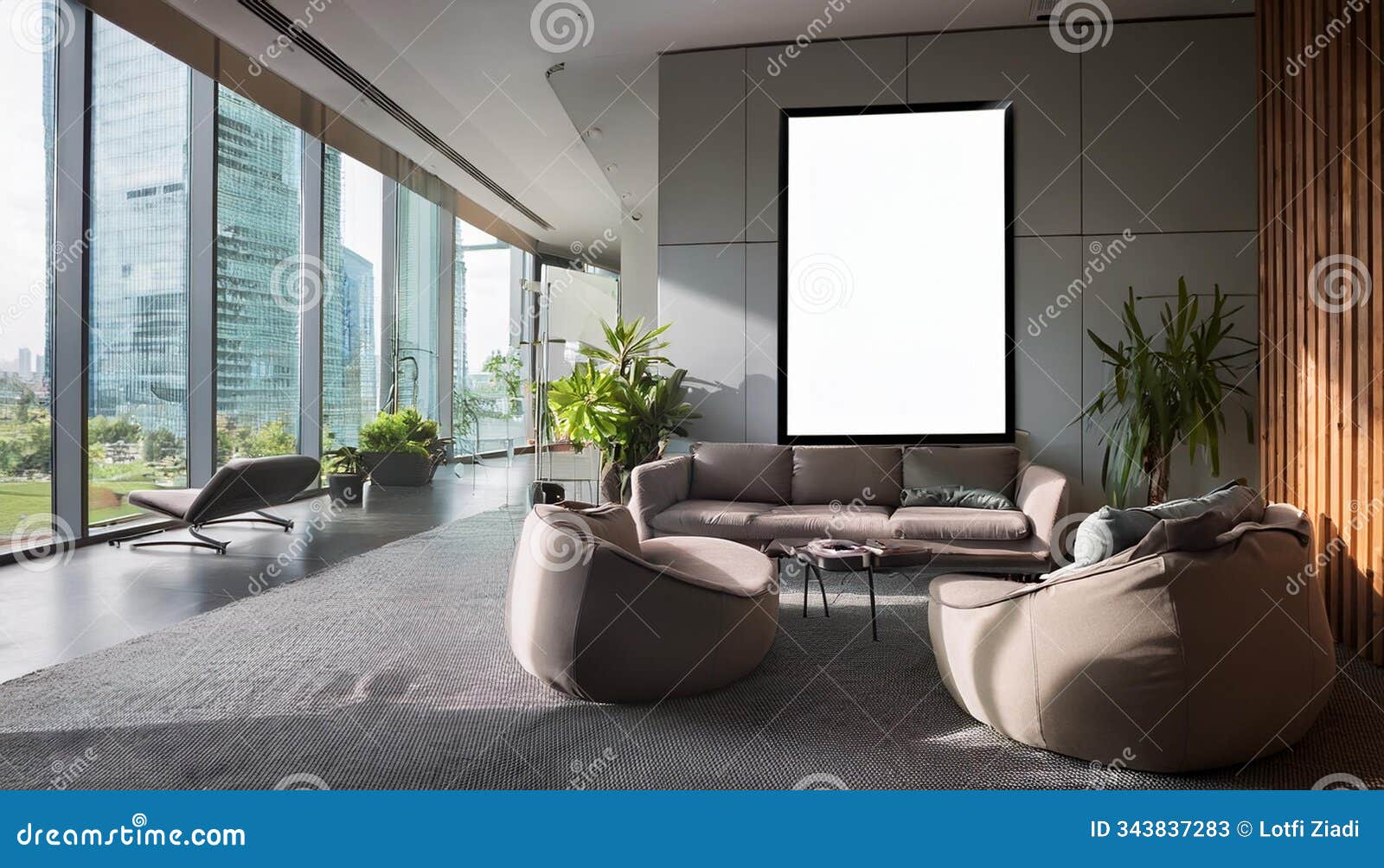 Office Interior with Lounge Zone and Soft Place, Window. Mock Up Frame ...