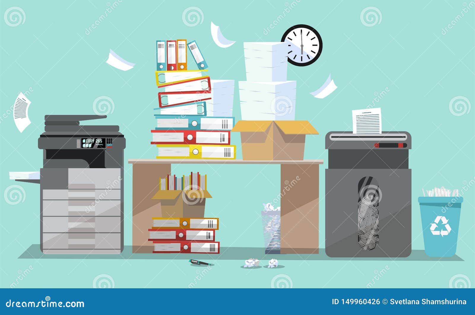 Office Interior with Multifunction Printer Scanner and Shredder. Copier ...