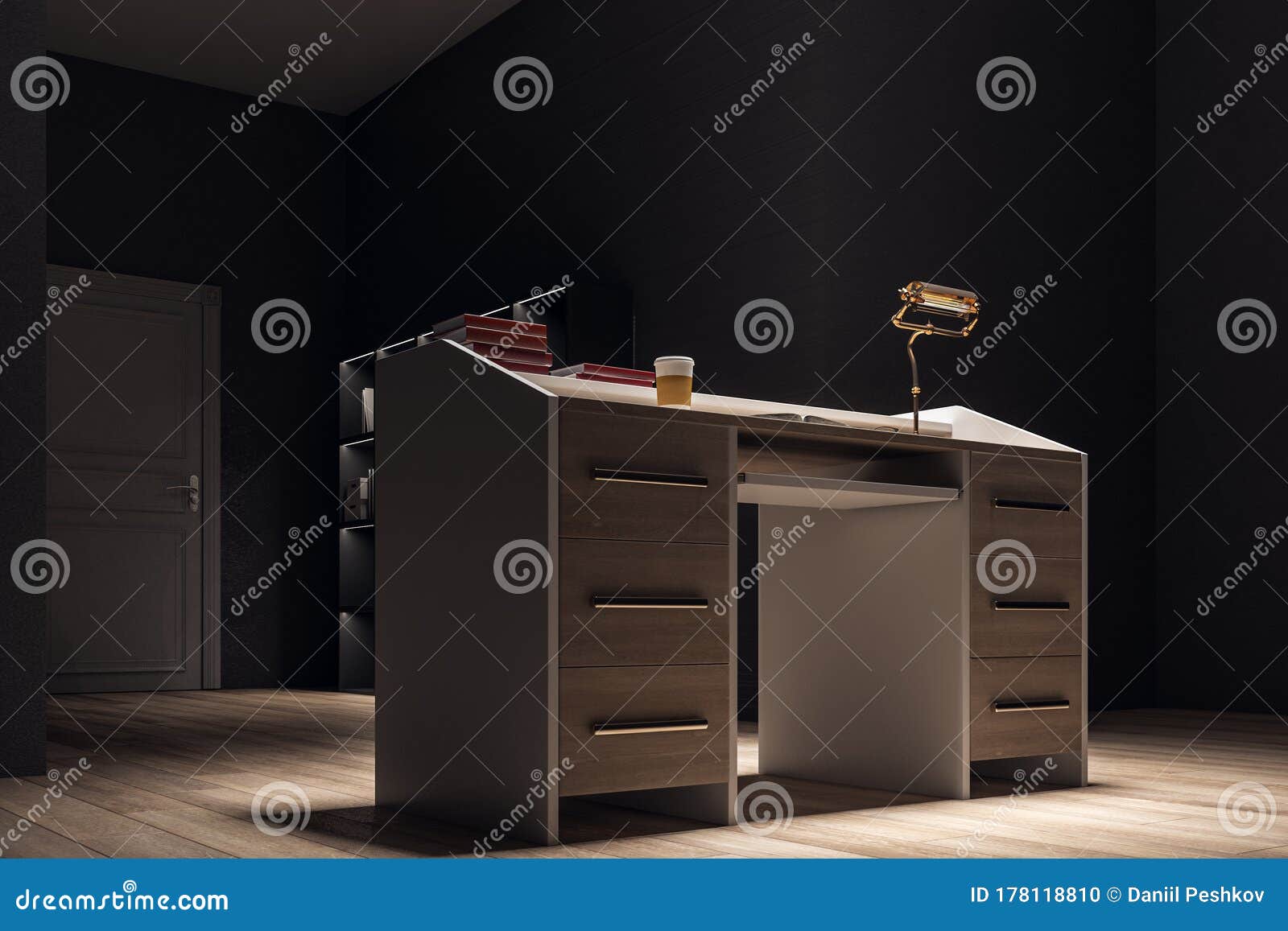 Office Interior with Night Reception Desk Stock Illustration ...