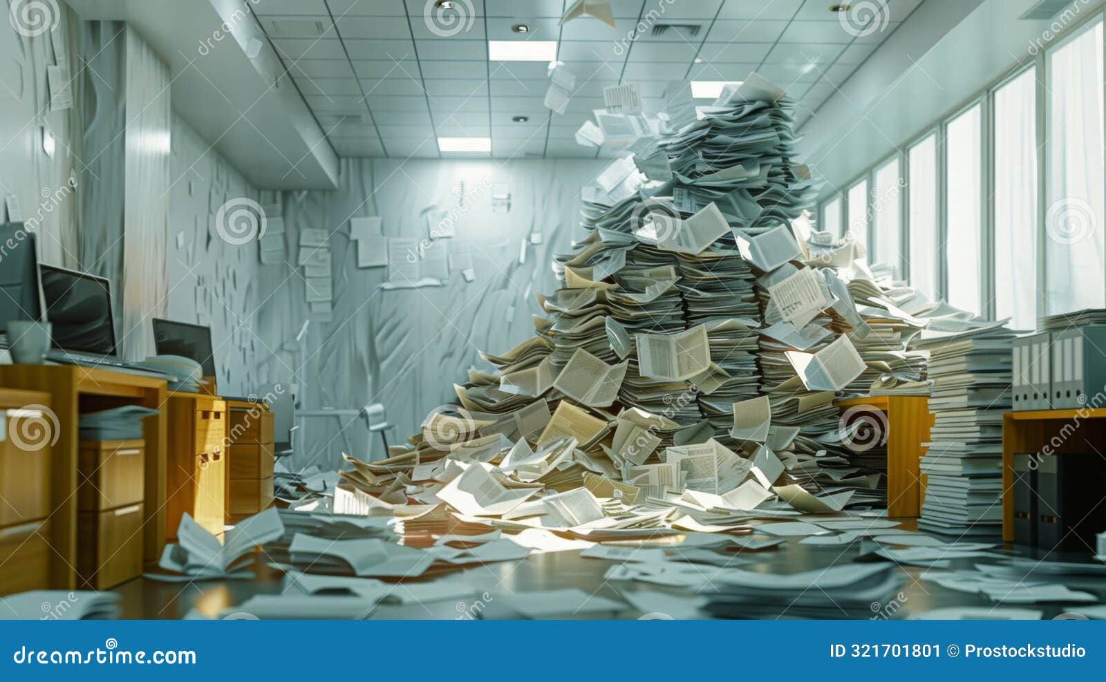Office Interior Overwhelmed by Paperwork Stock Image - Image of ...