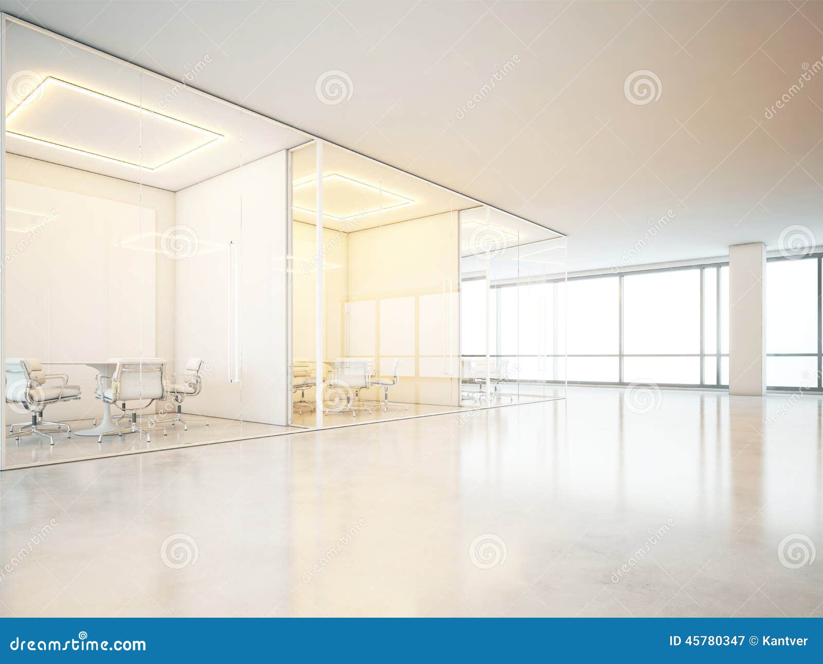Office Interior with Panoramic Windows Stock Image - Image of chairs ...