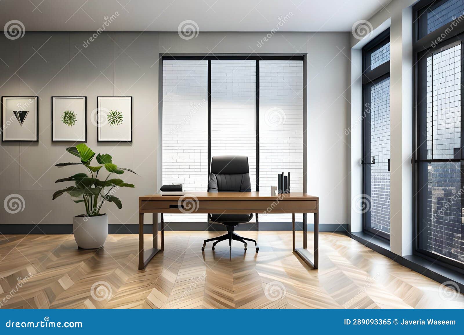 Office Interior with Poster on Wall, Desk and Computer on it. Concept ...