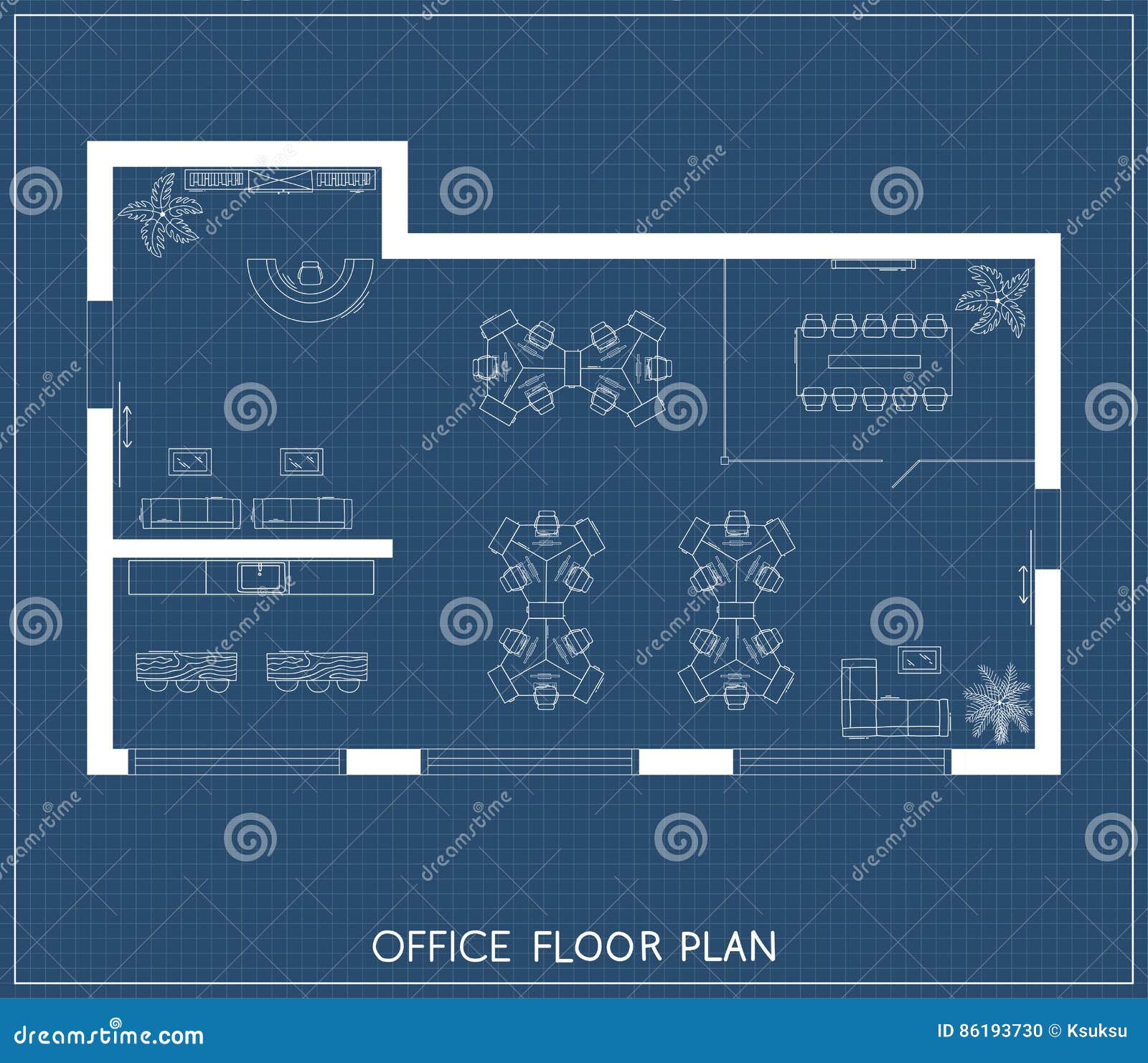 Office Interior Project Top View Plan Stock Vector - Illustration of ...