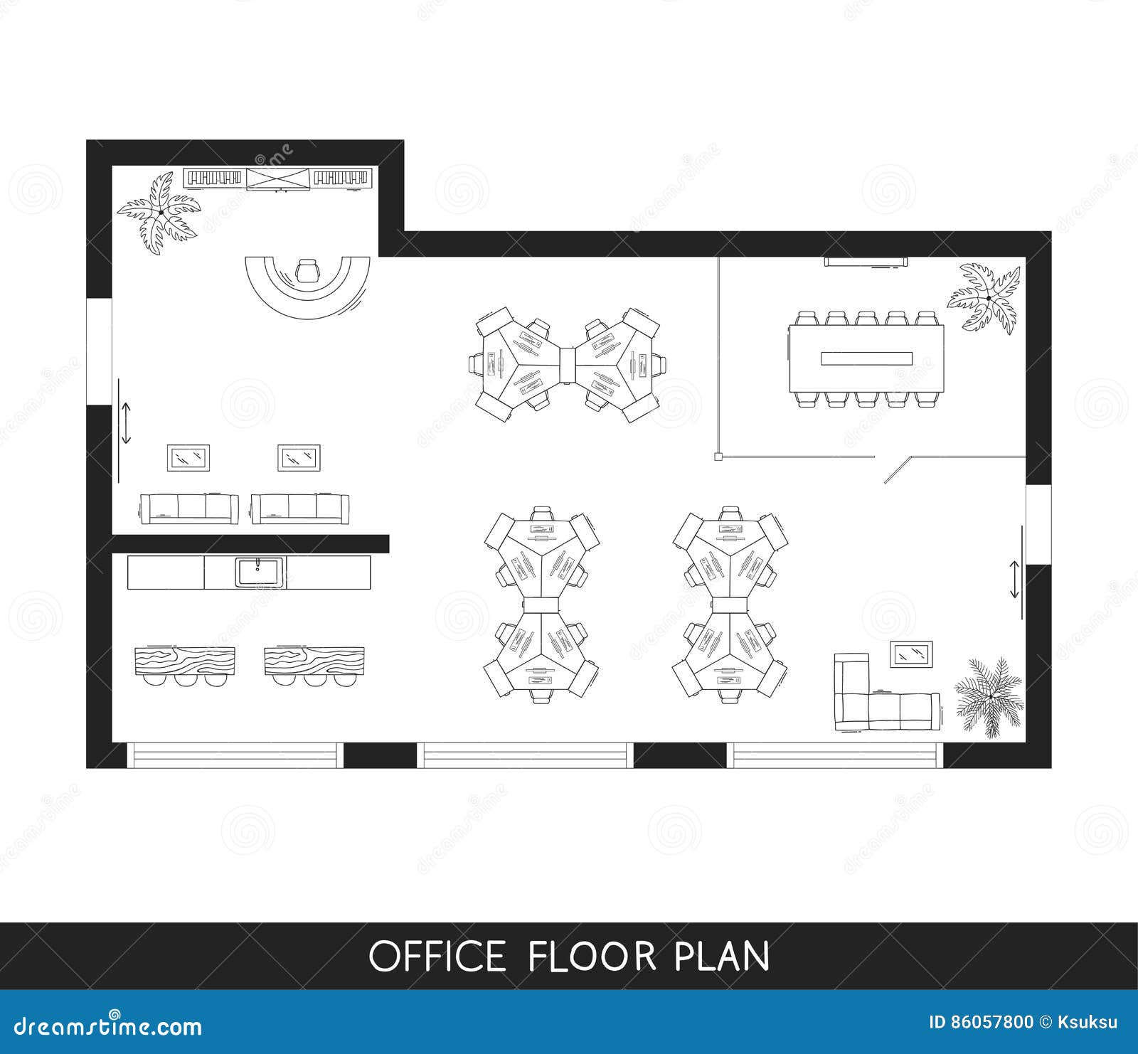 Office Interior Project Top View Plan Stock Vector - Illustration of ...