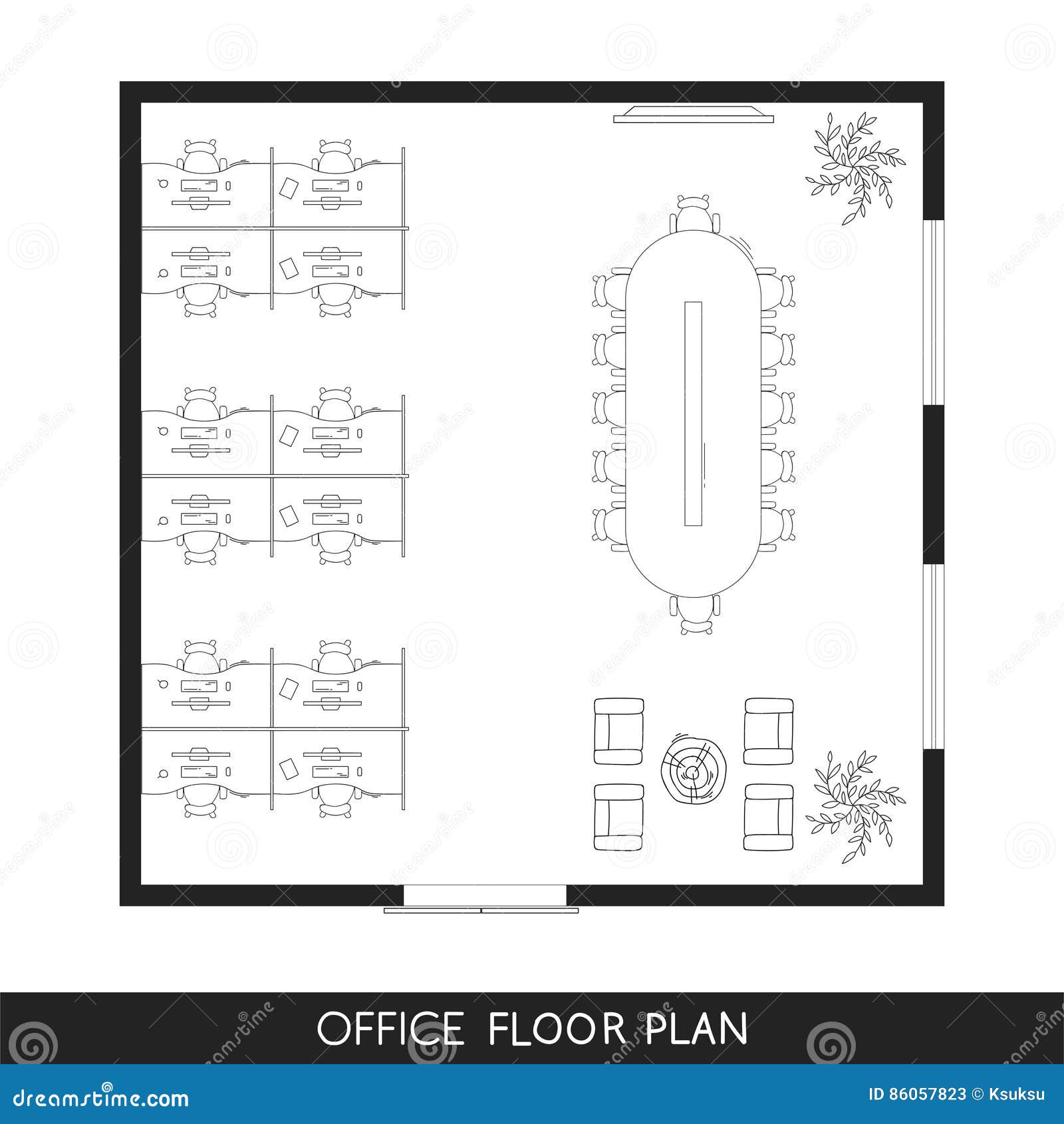 Office Interior Project Top View Plan Stock Vector - Illustration of ...