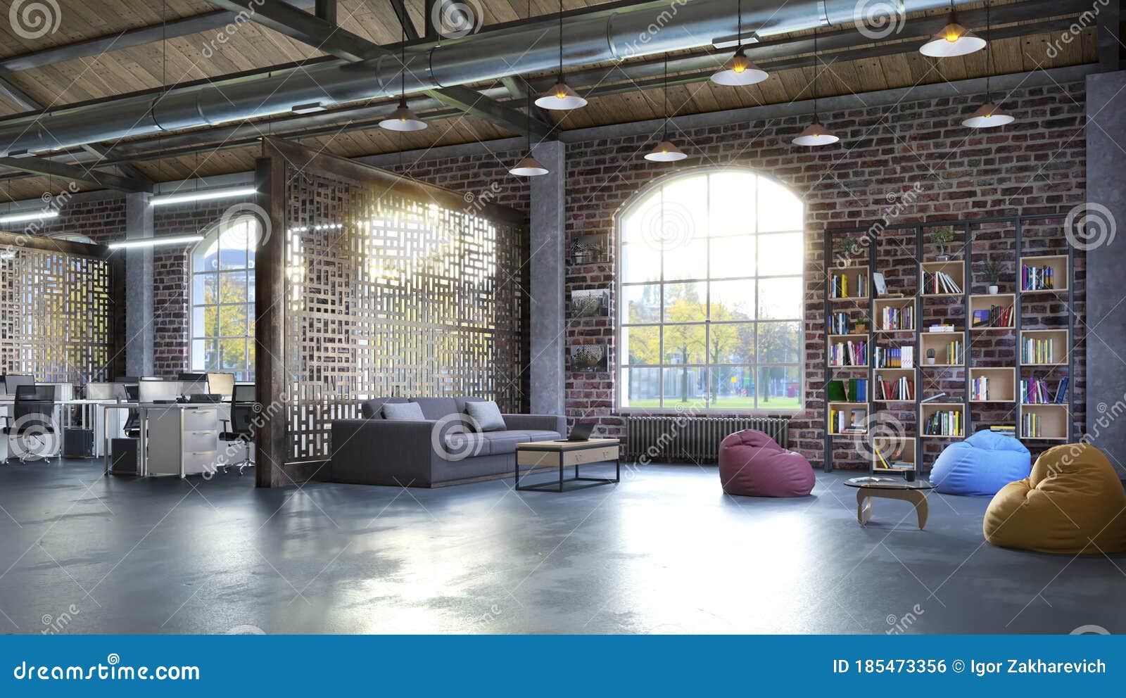 Office Interior with Rest Area Stock Illustration - Illustration of ...