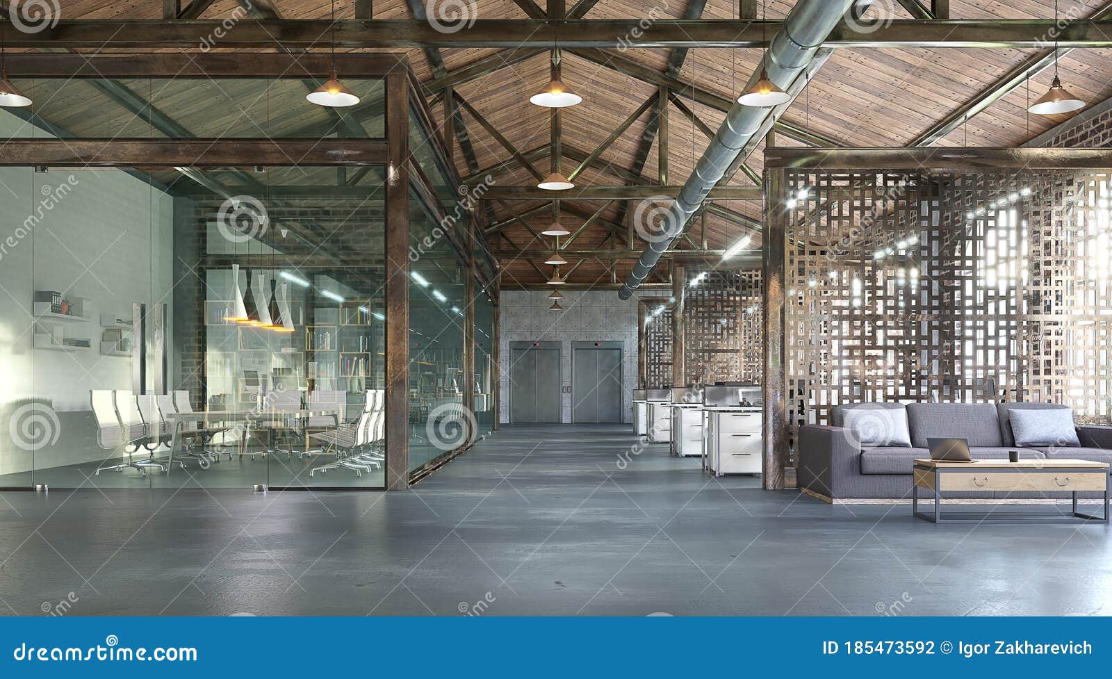 Office Interior with Rest Area Stock Illustration - Illustration of ...