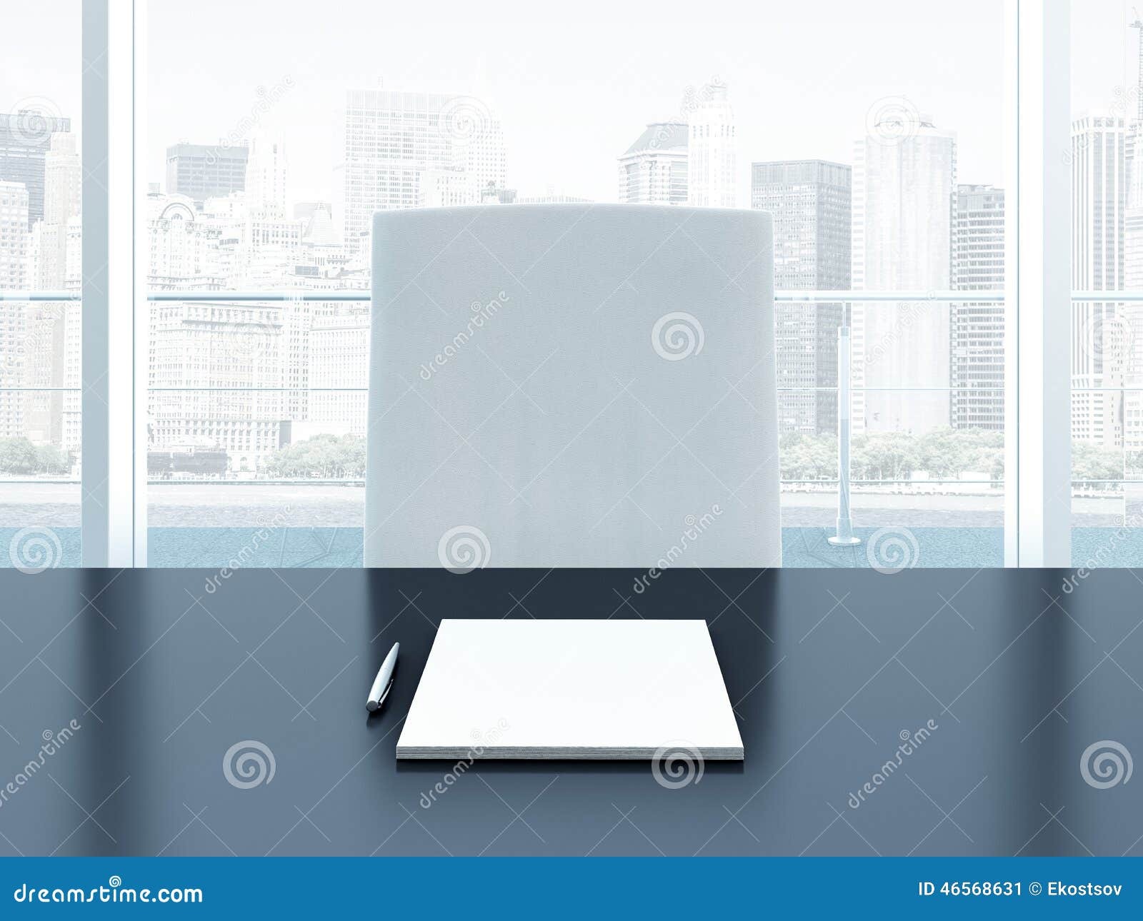 Office Interior with Table and Blank Sheets Stock Illustration ...