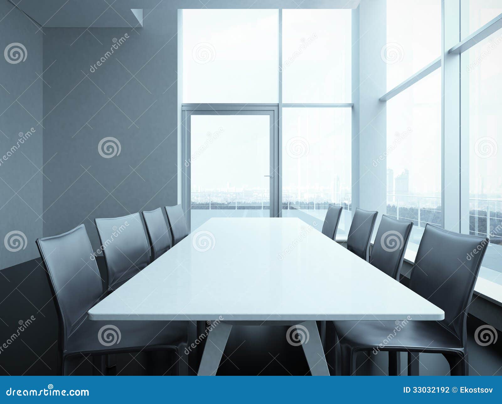 Office Interior with Table and Windows Stock Illustration ...