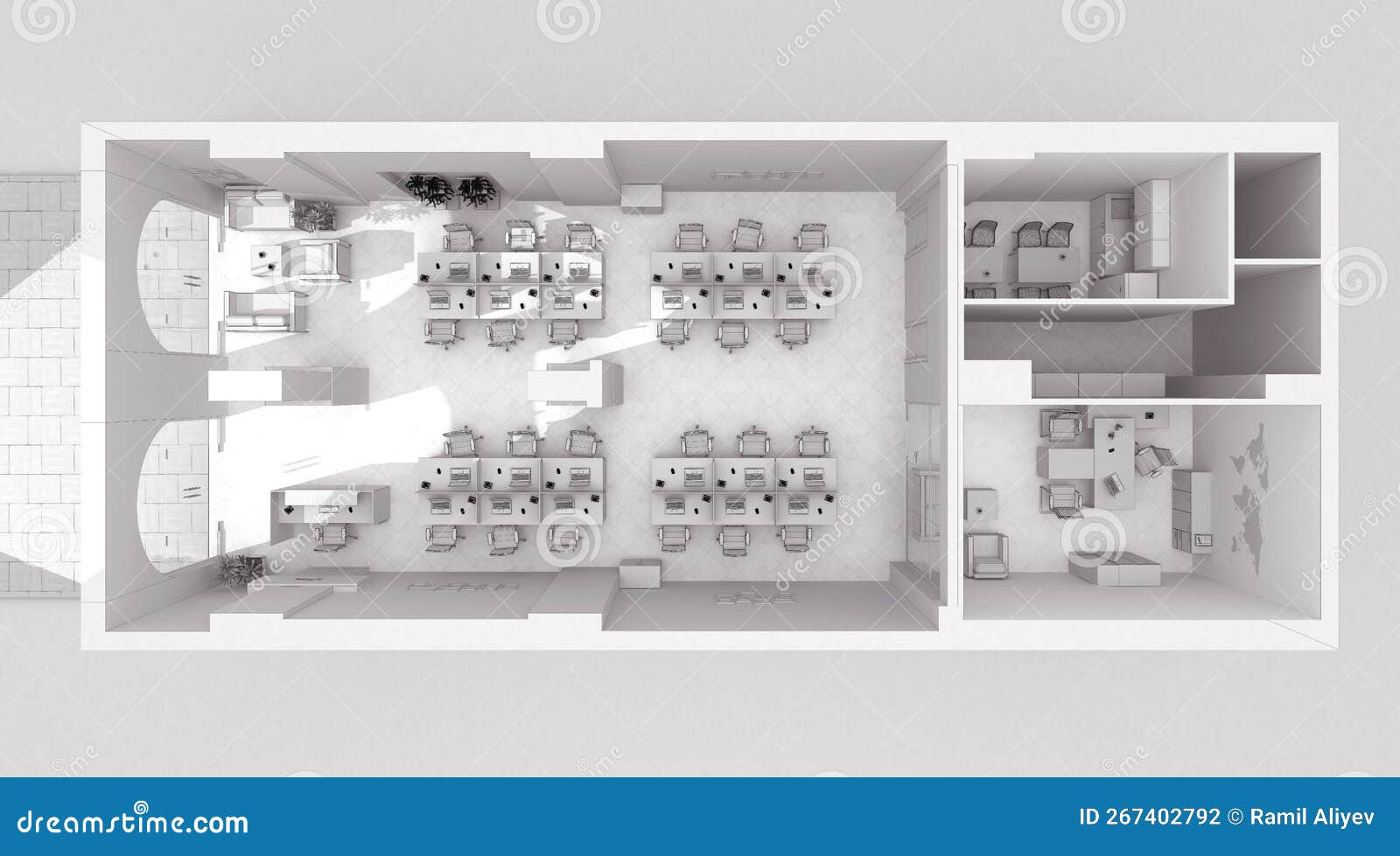 Office Interior Top View Grid 3D Rendering Stock Illustration ...