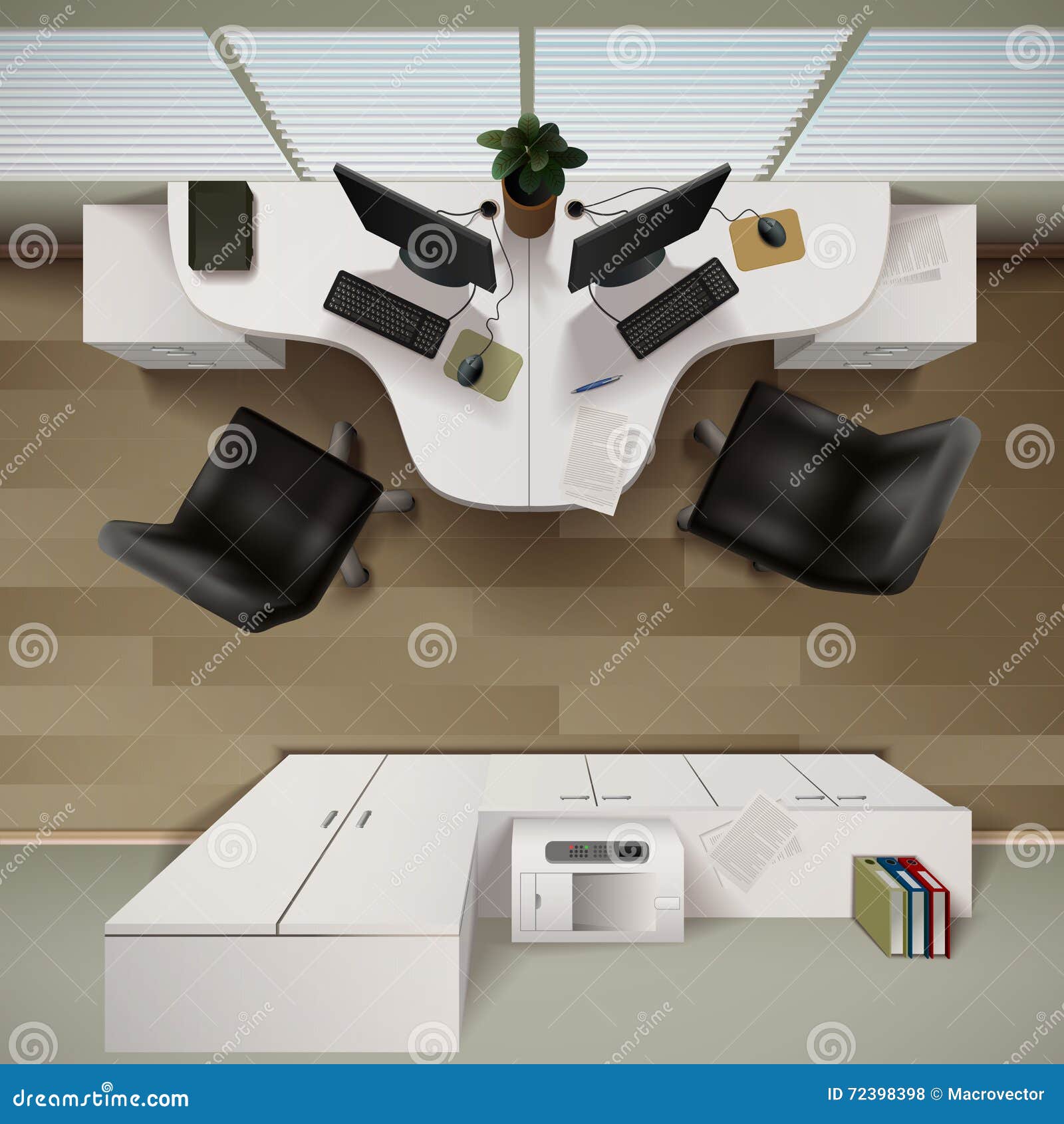 Office Interior Top View Illustration Stock Vector - Illustration of ...