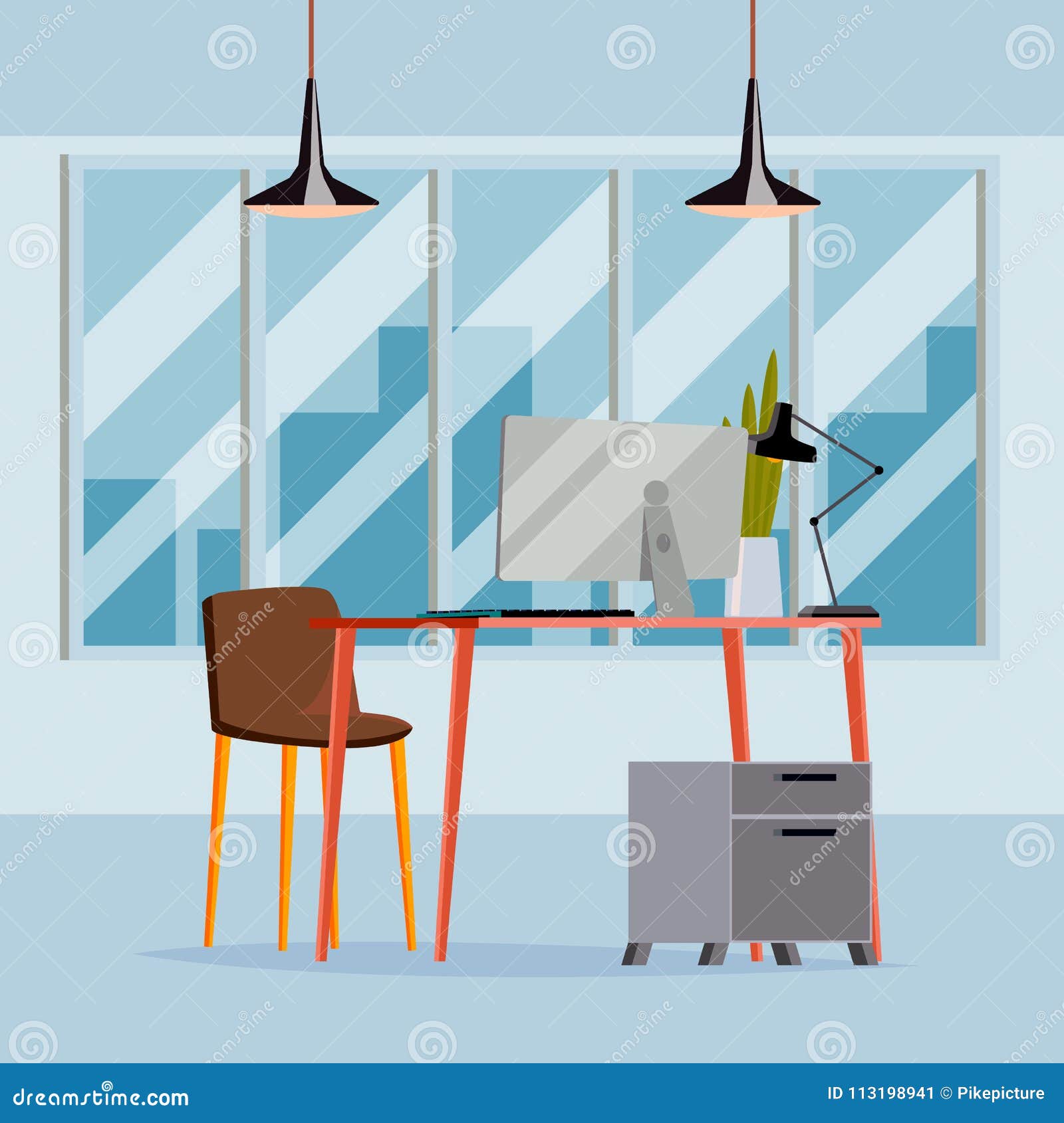 Office Interior Vector. Business Office Workplace. Modern Interior ...