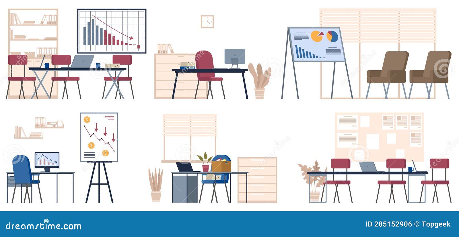 Office Interior. Vector Illustration. Working at Home, Coworking Space ...