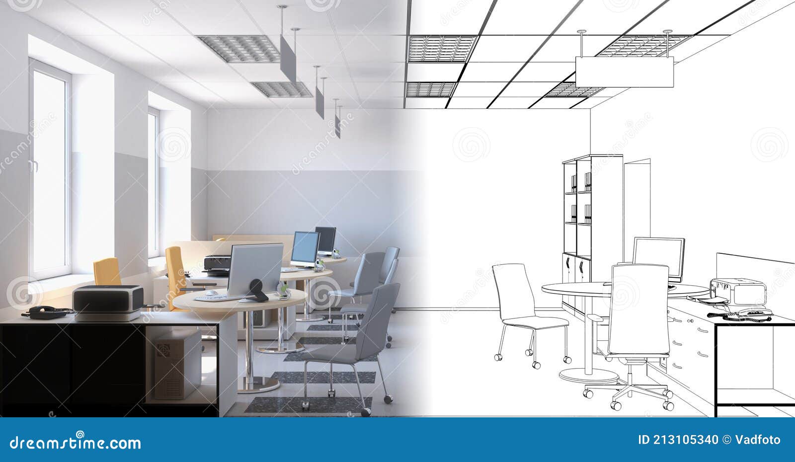 Office, Interior Visualization Stock Illustration - Illustration of ...
