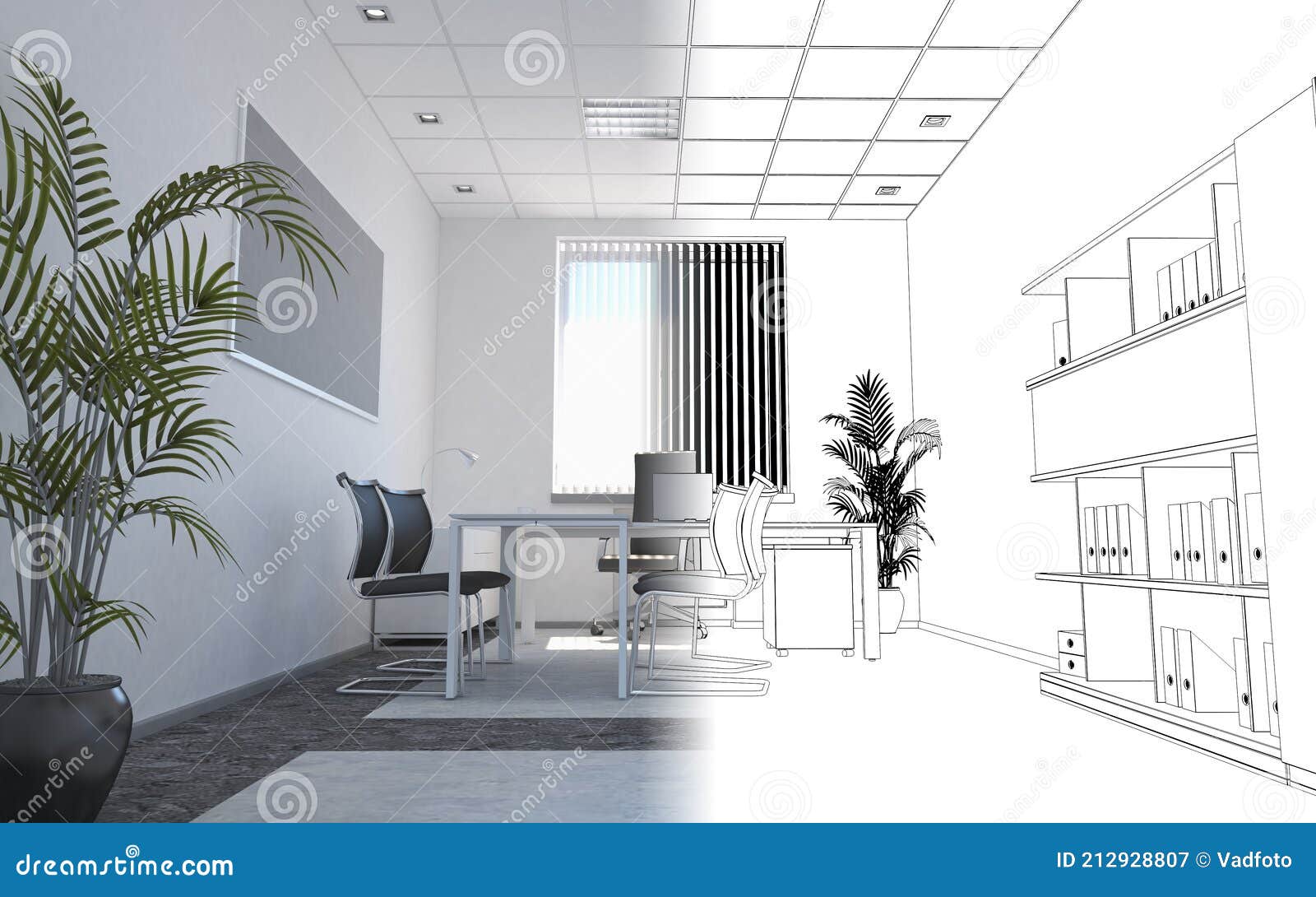 Office, Interior Visualization Stock Illustration - Illustration of ...