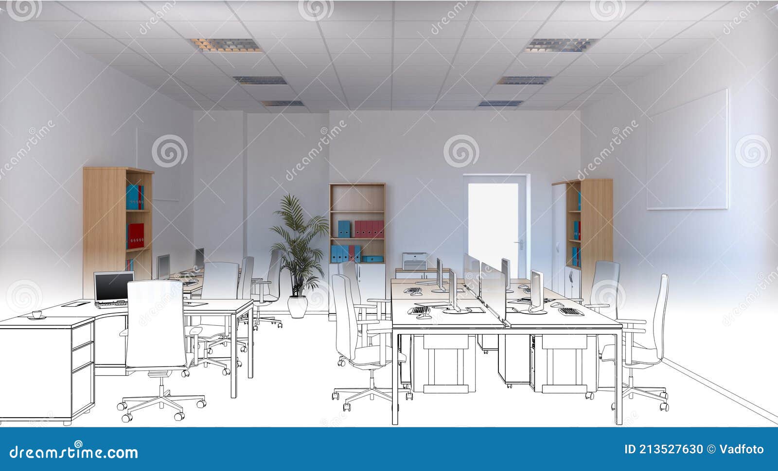 Office, Interior Visualization Stock Illustration - Illustration of ...