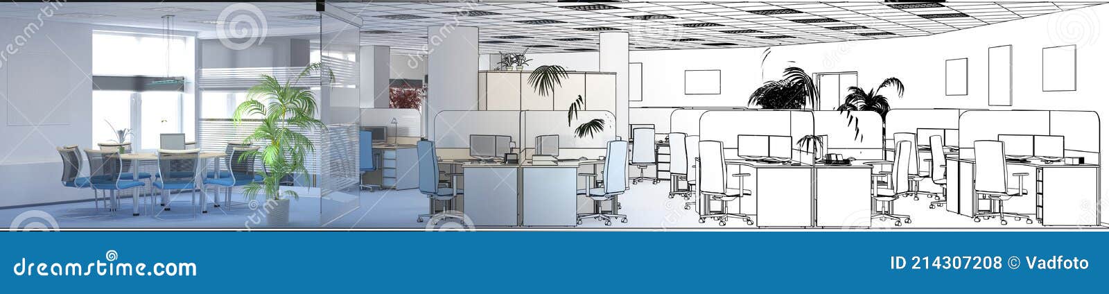 Office, Interior Visualization Stock Illustration - Illustration of ...