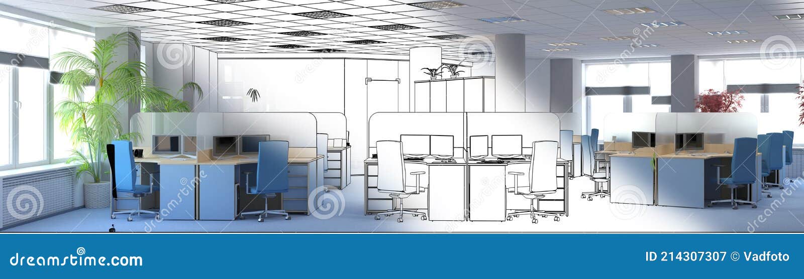 Office, Interior Visualization Stock Illustration - Illustration of ...