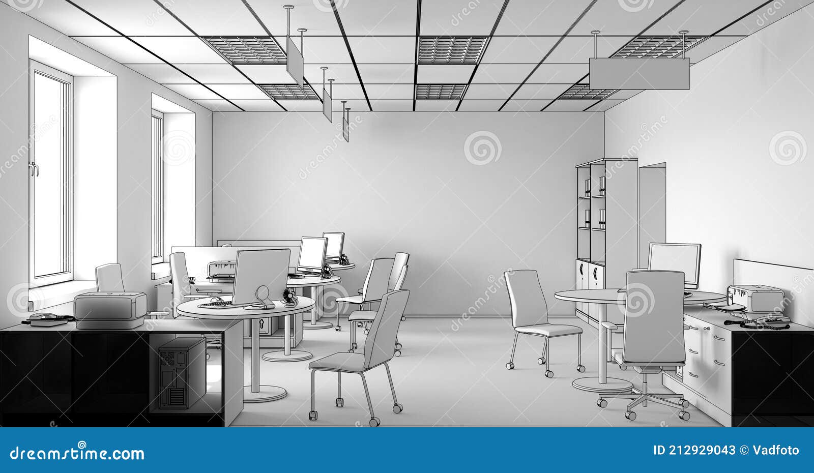 Office, Interior Visualization Stock Illustration - Illustration of ...