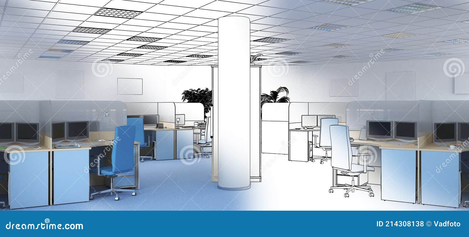 Office, Interior Visualization Stock Illustration - Illustration of ...