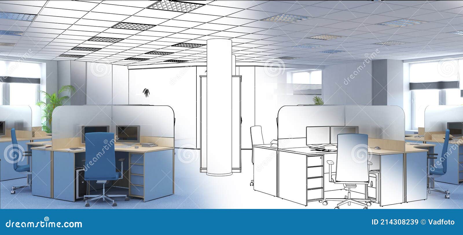 Office, Interior Visualization Stock Illustration - Illustration of ...