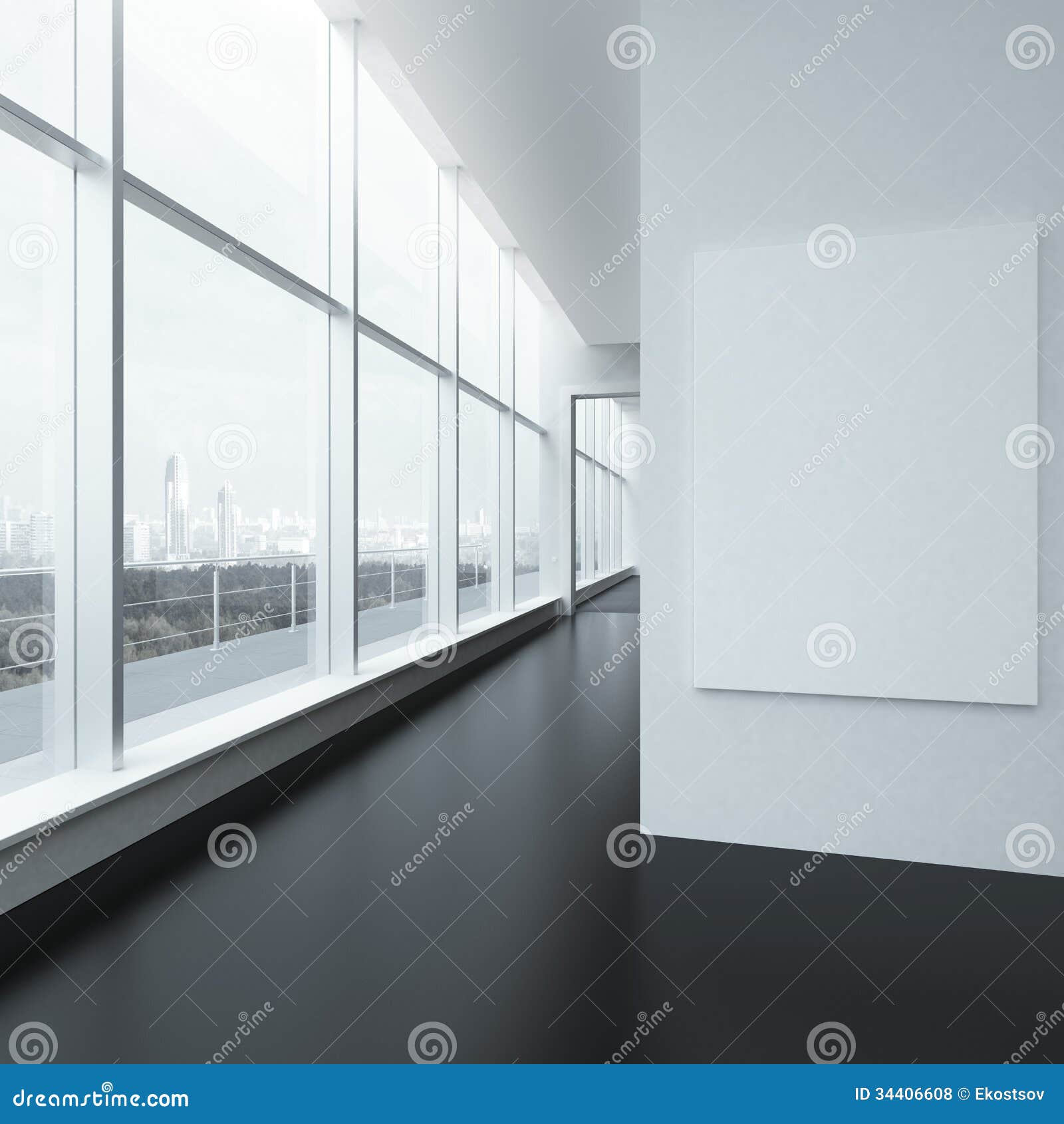 Office Interior with White Frame and Windows Stock Illustration ...