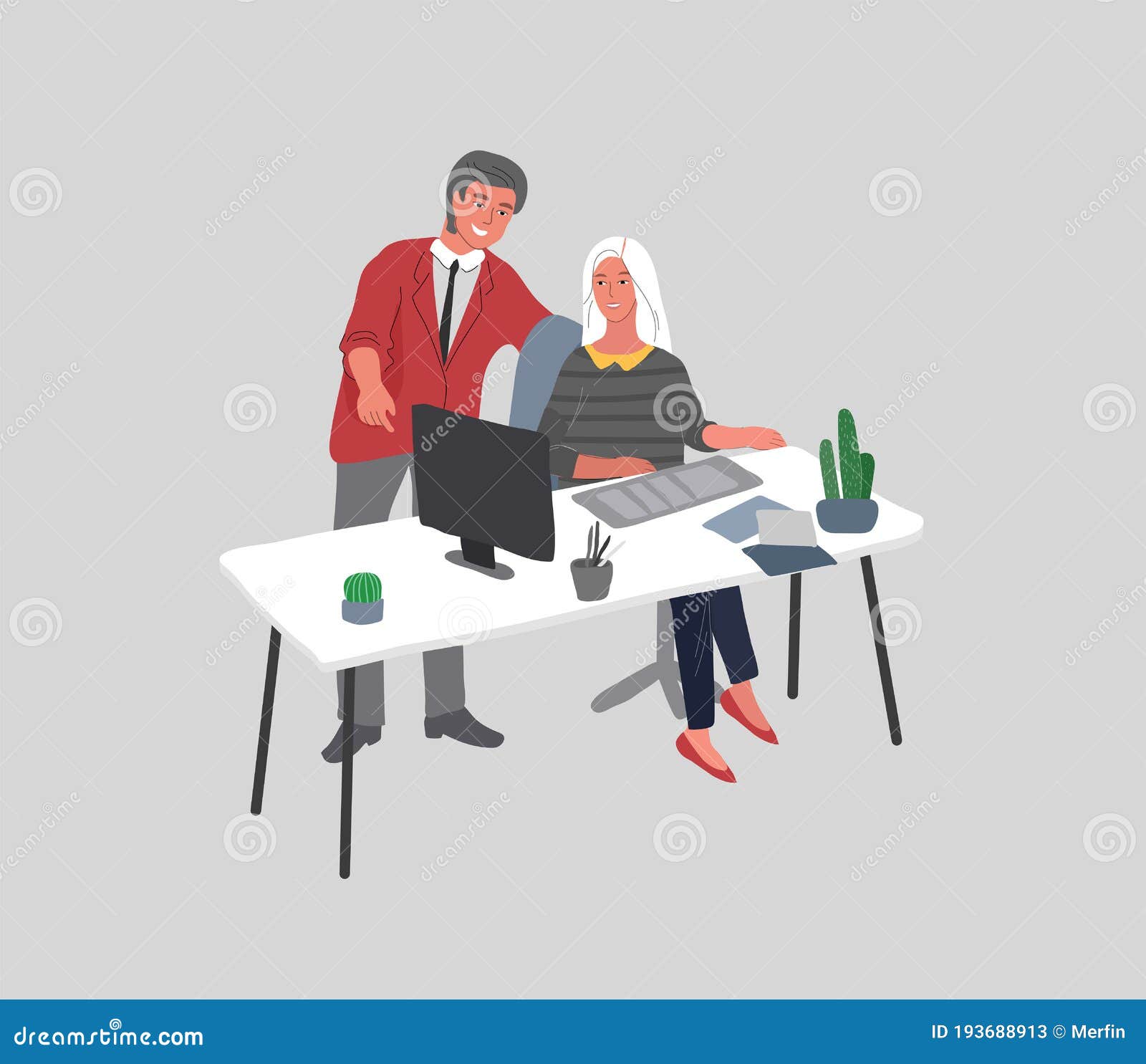 Workers With Trainee Cartoon Vector | CartoonDealer.com #26094487