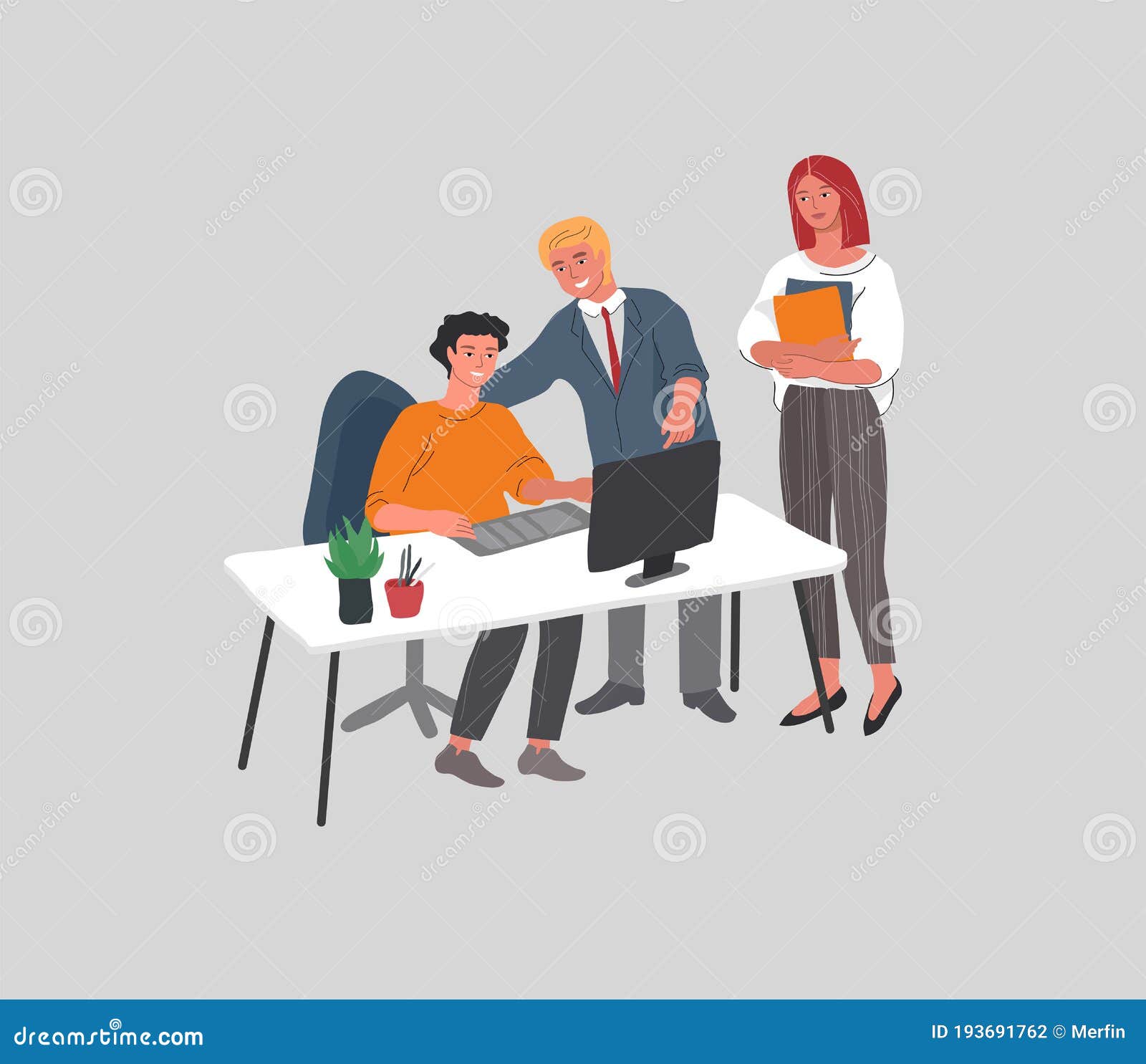 Workers With Trainee Cartoon Vector | CartoonDealer.com #26094487