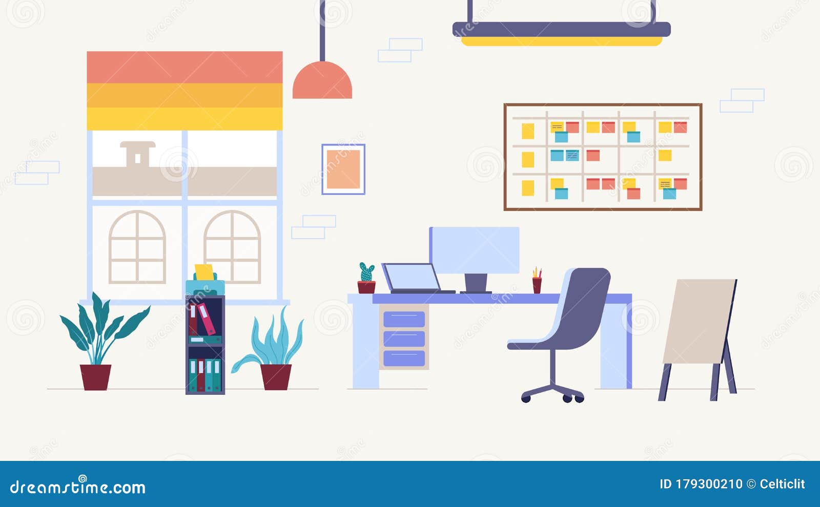 Office Interior Workplace Flat Vector Illustration Stock Vector ...