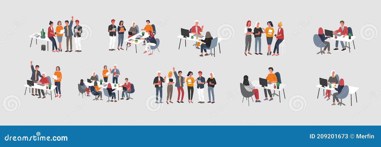 Office Interior Workplace with Group Workers Communicating or Talking ...