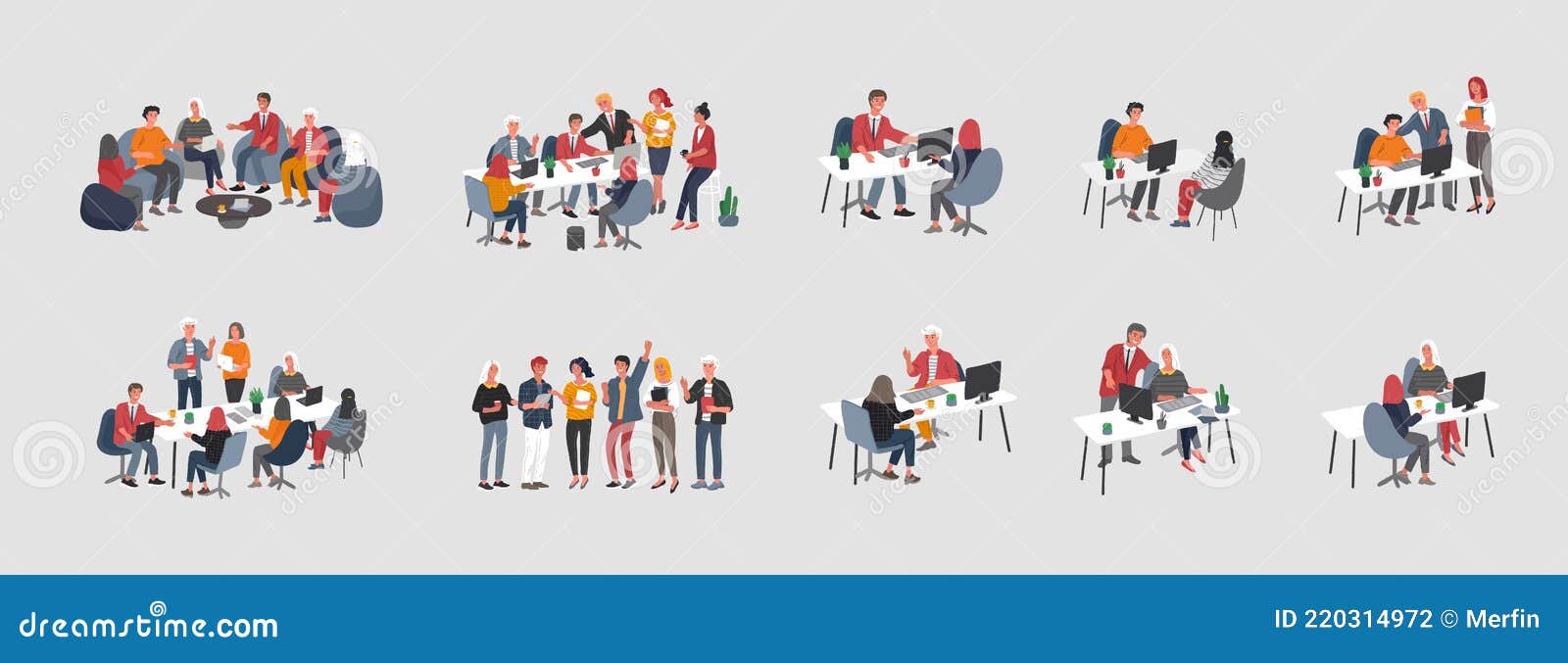 Office Interior Workplace with Group Workers Communicating or Talking ...