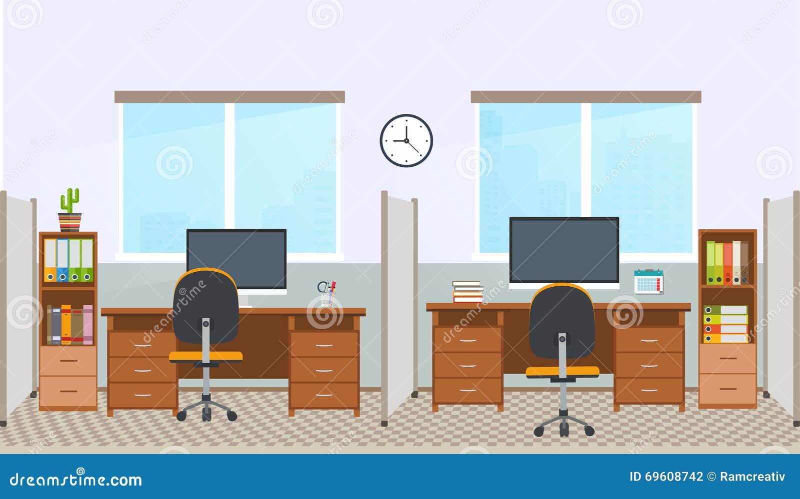 Office Interior with Workstation. Workplace in Office Space Stock ...