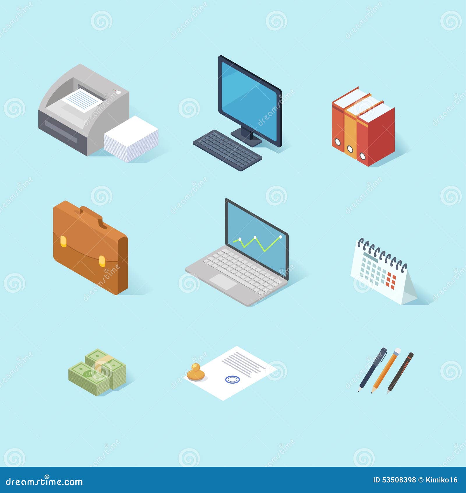 Office isometric icon set stock vector. Illustration of business - 53508398