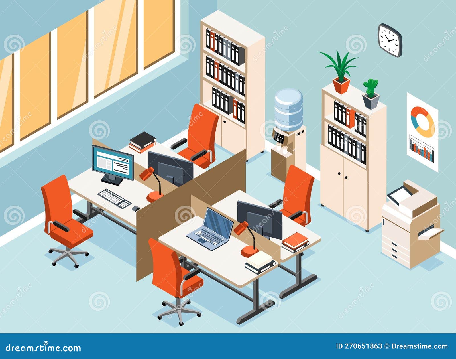 Office Isometric Vector Illustration Stock Illustration - Illustration ...