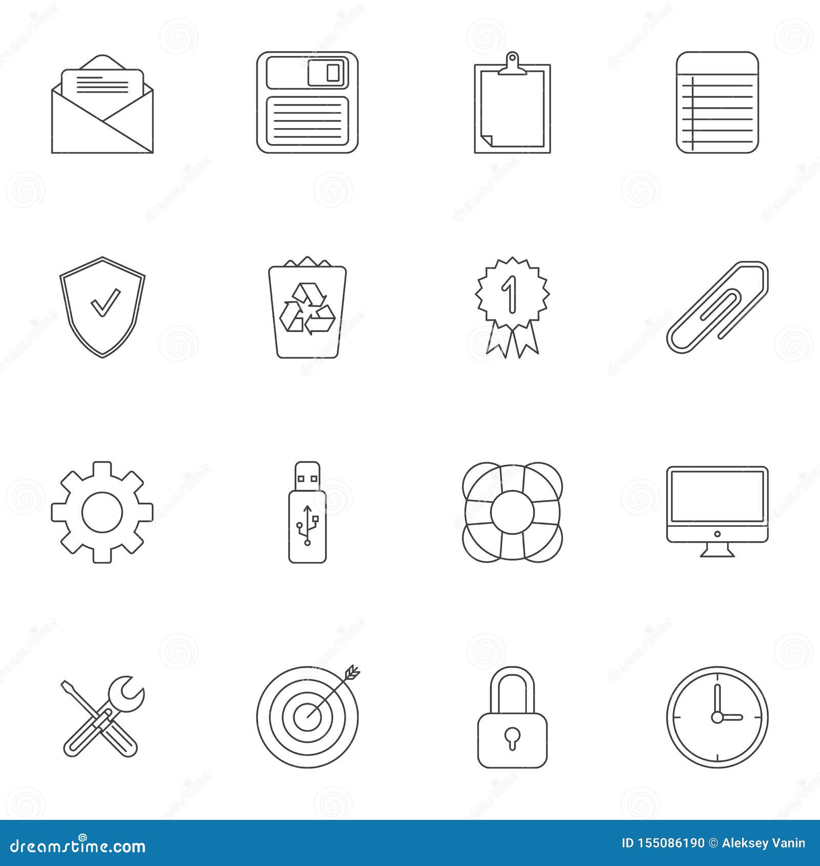 Office Items Line Icons Set Stock Vector - Illustration of lock, paper ...