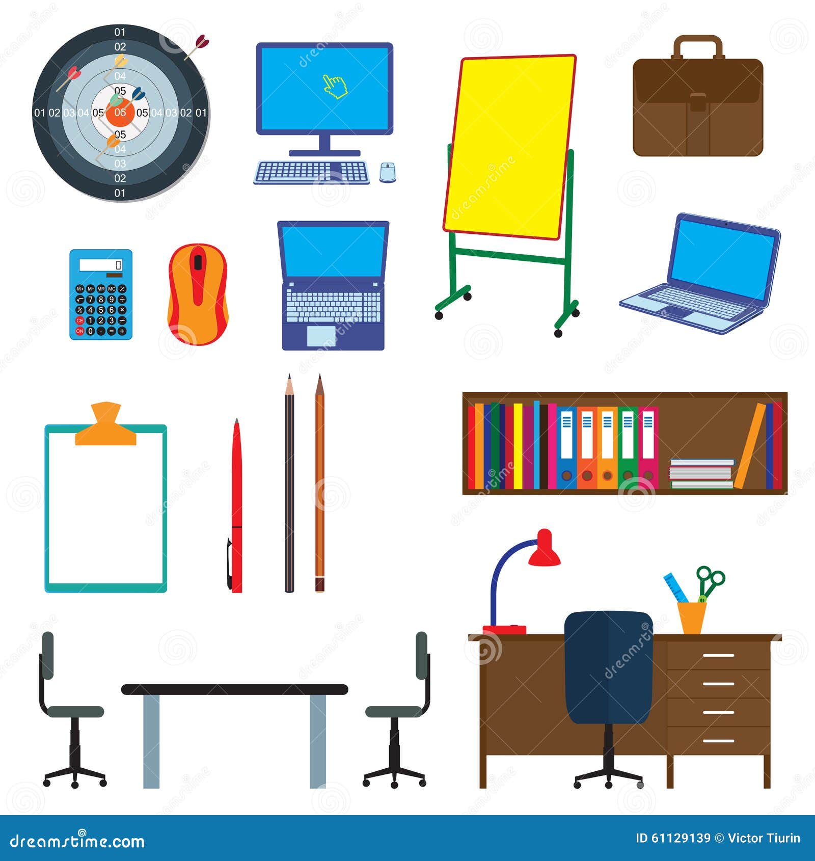 Office Items. Objects Office Interior Stock Vector - Illustration of ...