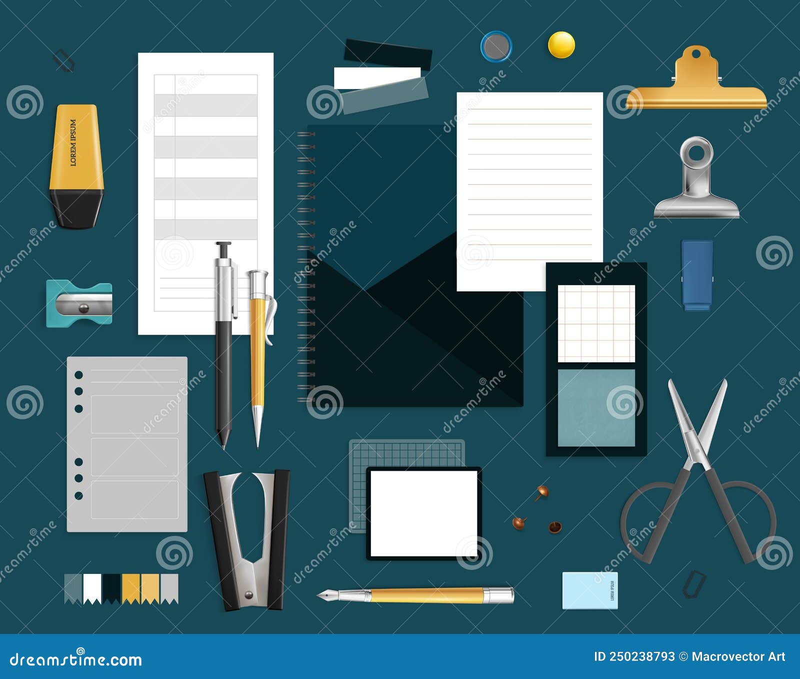 Office Items Realistic Set stock vector. Illustration of highlighter ...