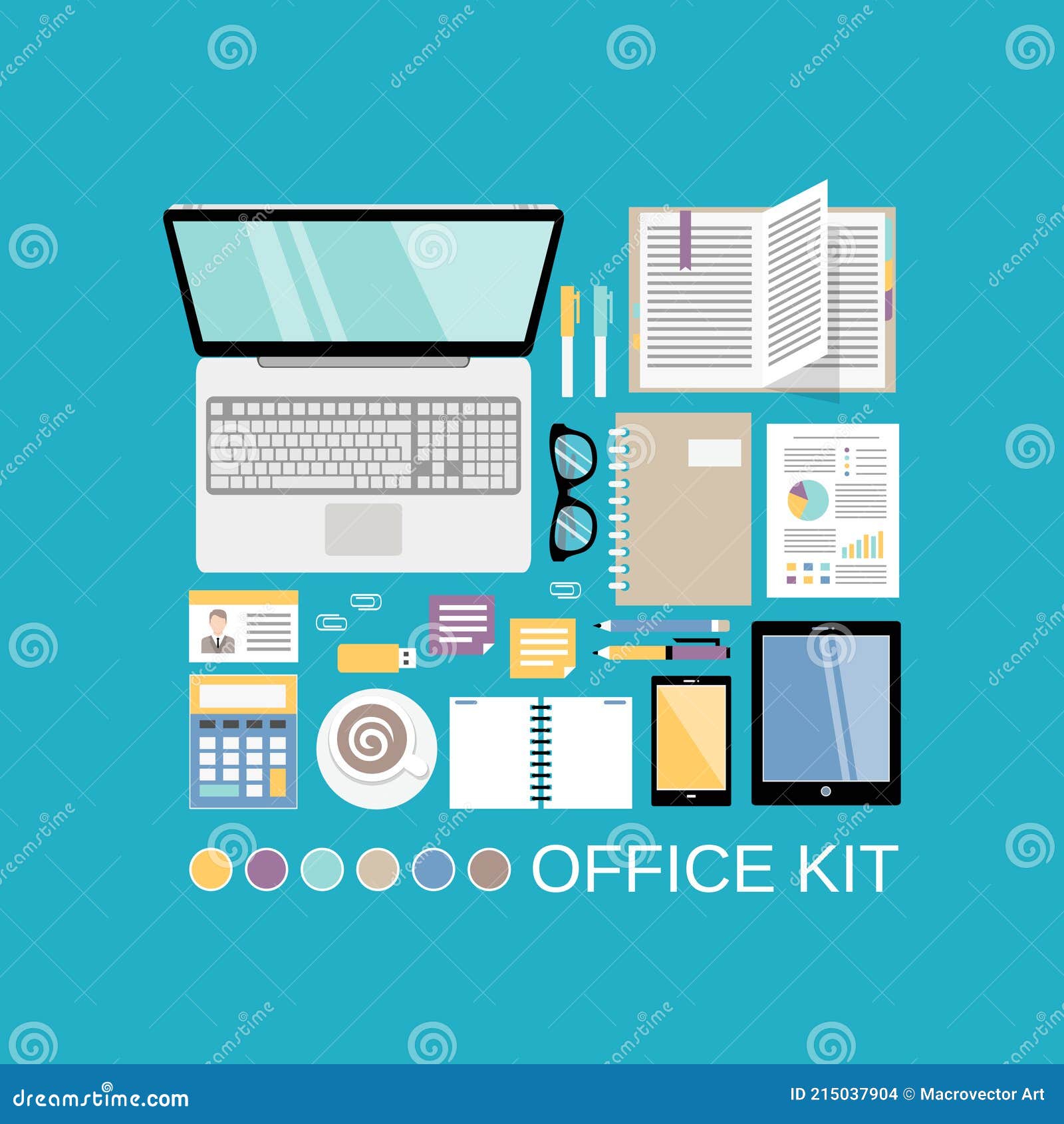 Office kit decorative stock vector. Illustration of office - 215037904