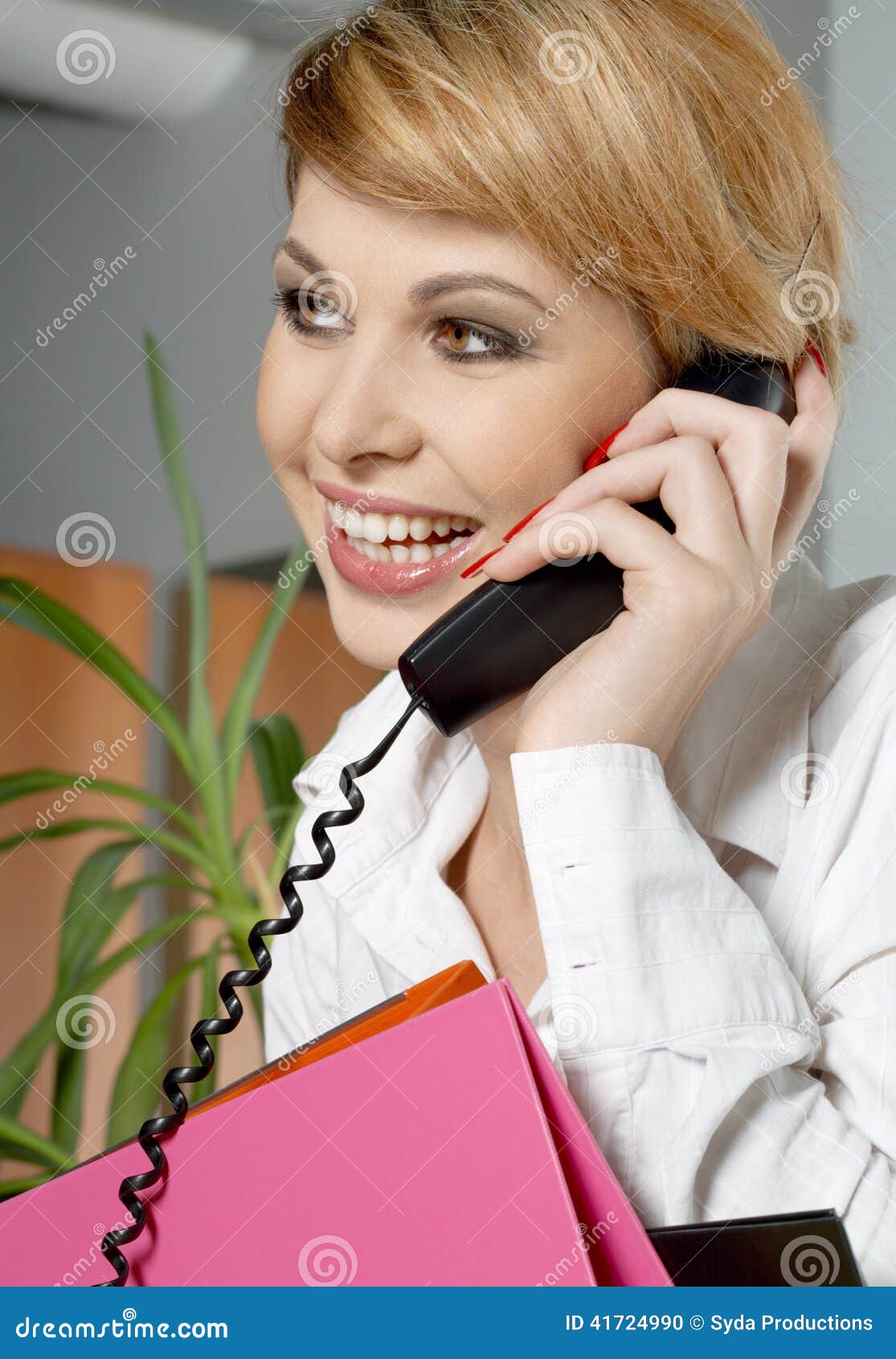 Office Lady with Folders Making a Phone Call Stock Photo - Image of ...