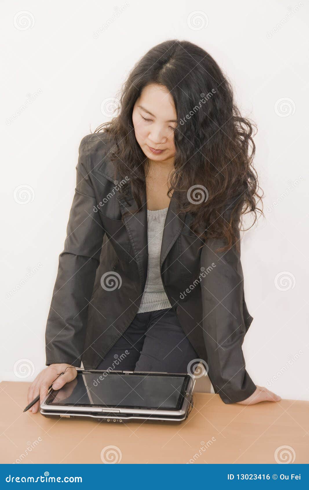 Office Lady Looking at Computer Screen Stock Photo - Image of persons ...